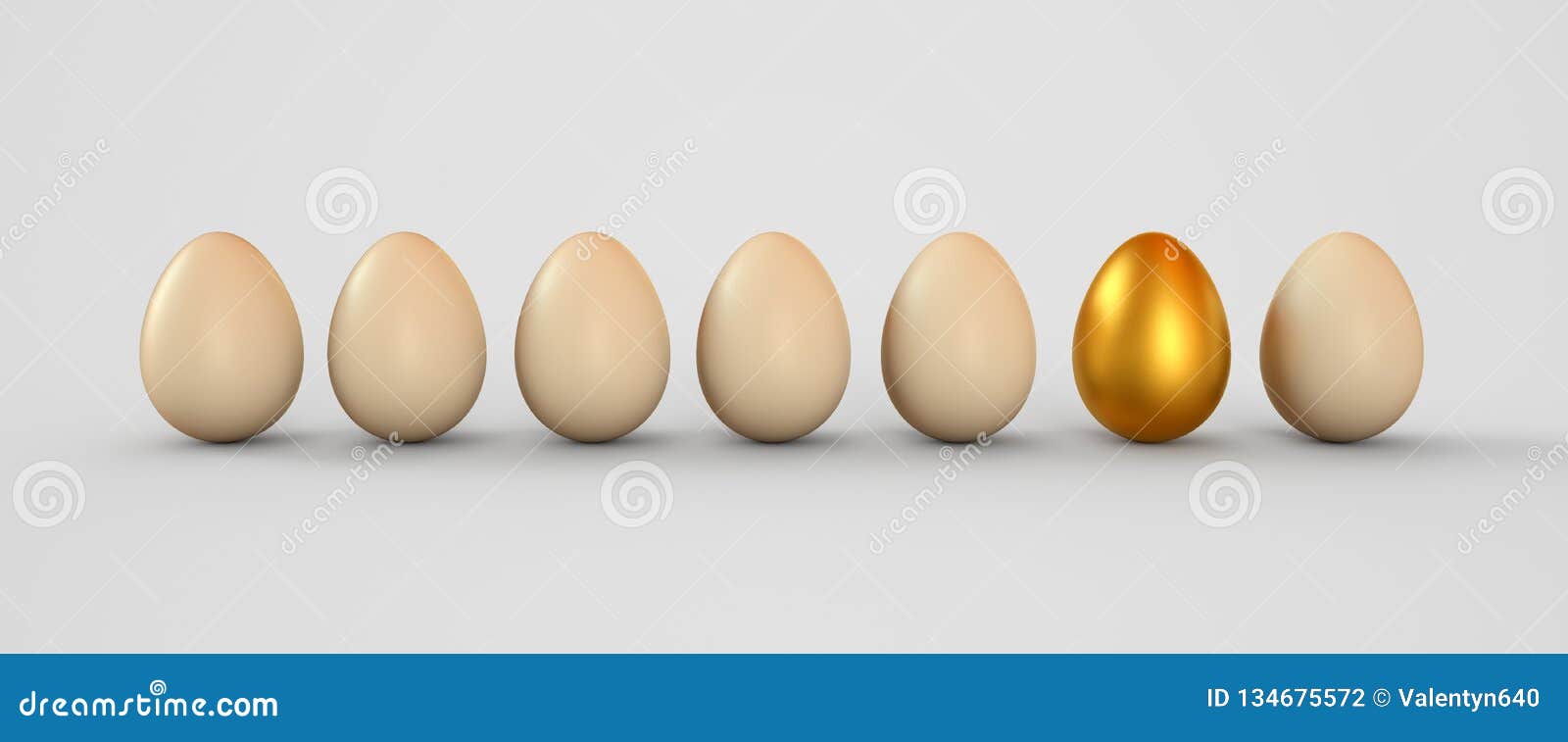 Golden Egg in a Row of the White Eggs. Easter Eggs. 3D Rendering ...