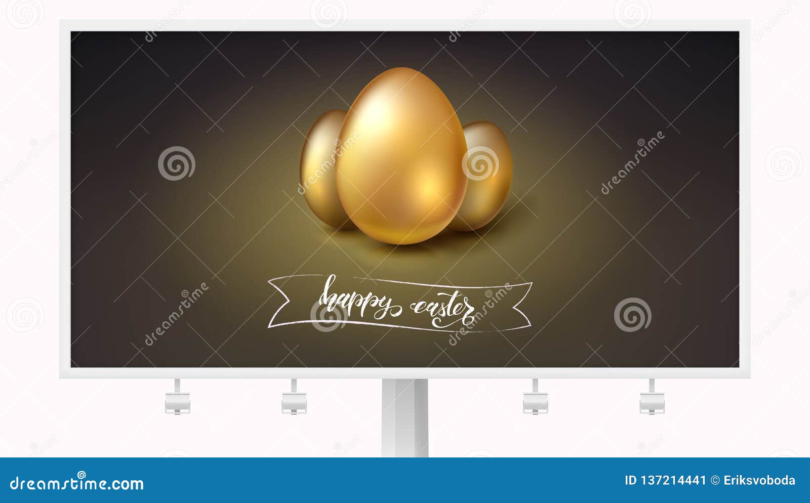 Golden Eggs for Celebration of Happy Easter on Billboard. Hand-drawn ...