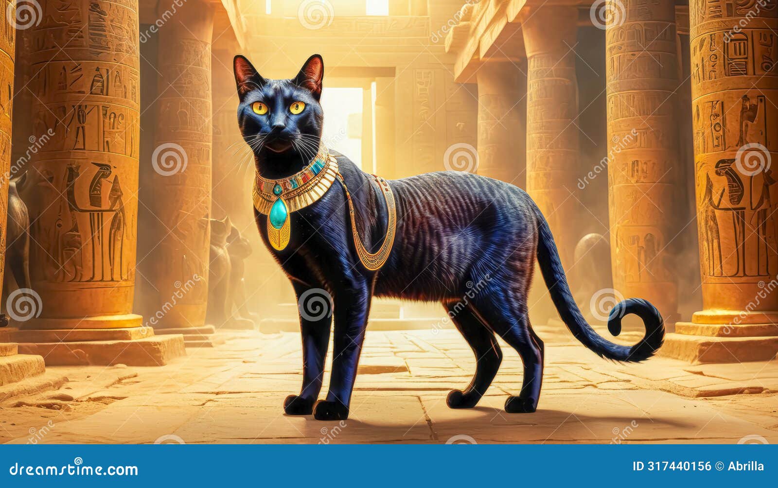 Golden Egyptian Magic Divine Cat, Cat in the Temple of the Egyptian ...