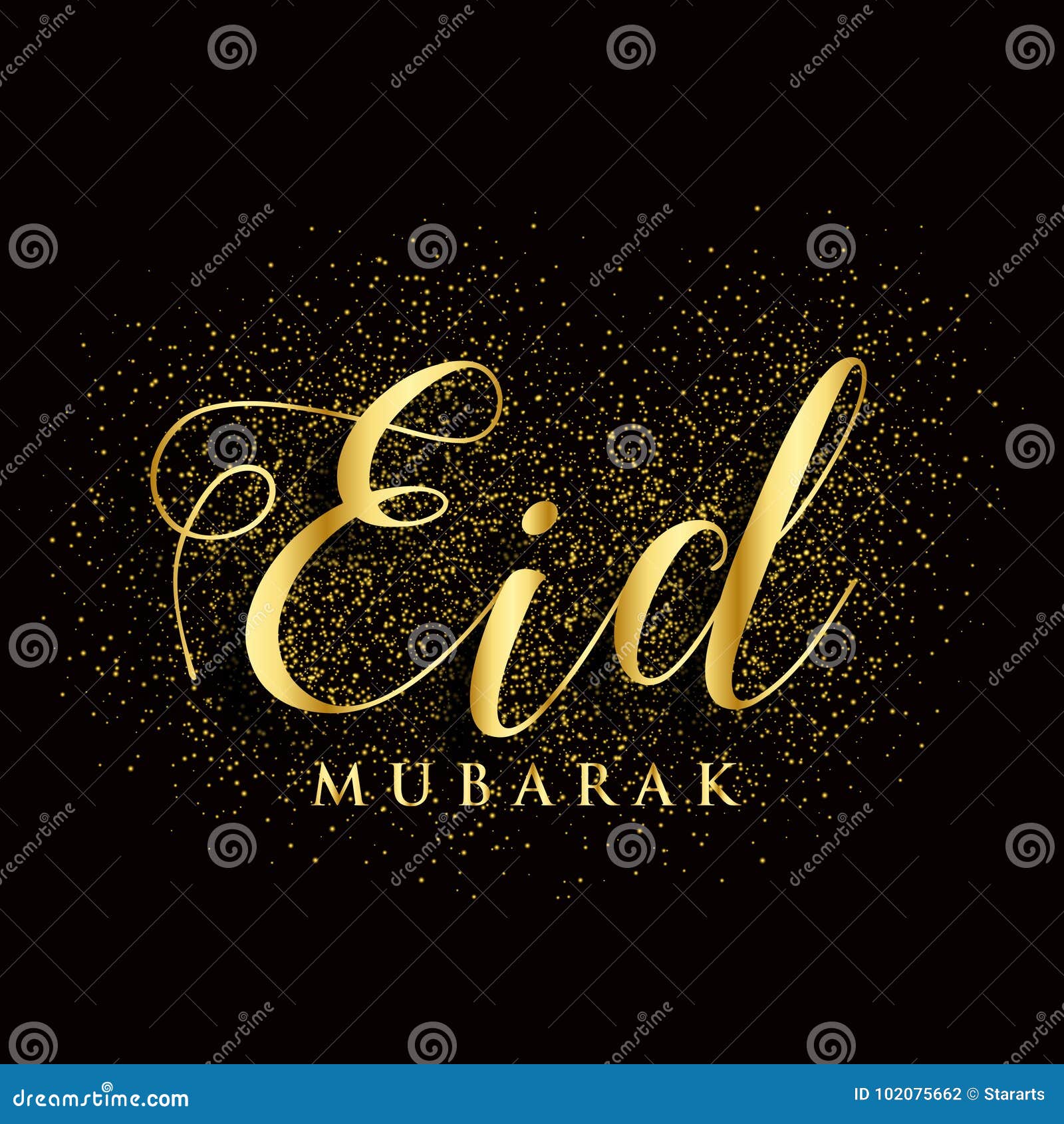 Golden Eid Mubarak Text With Glitter Effect Vector Illustration ...