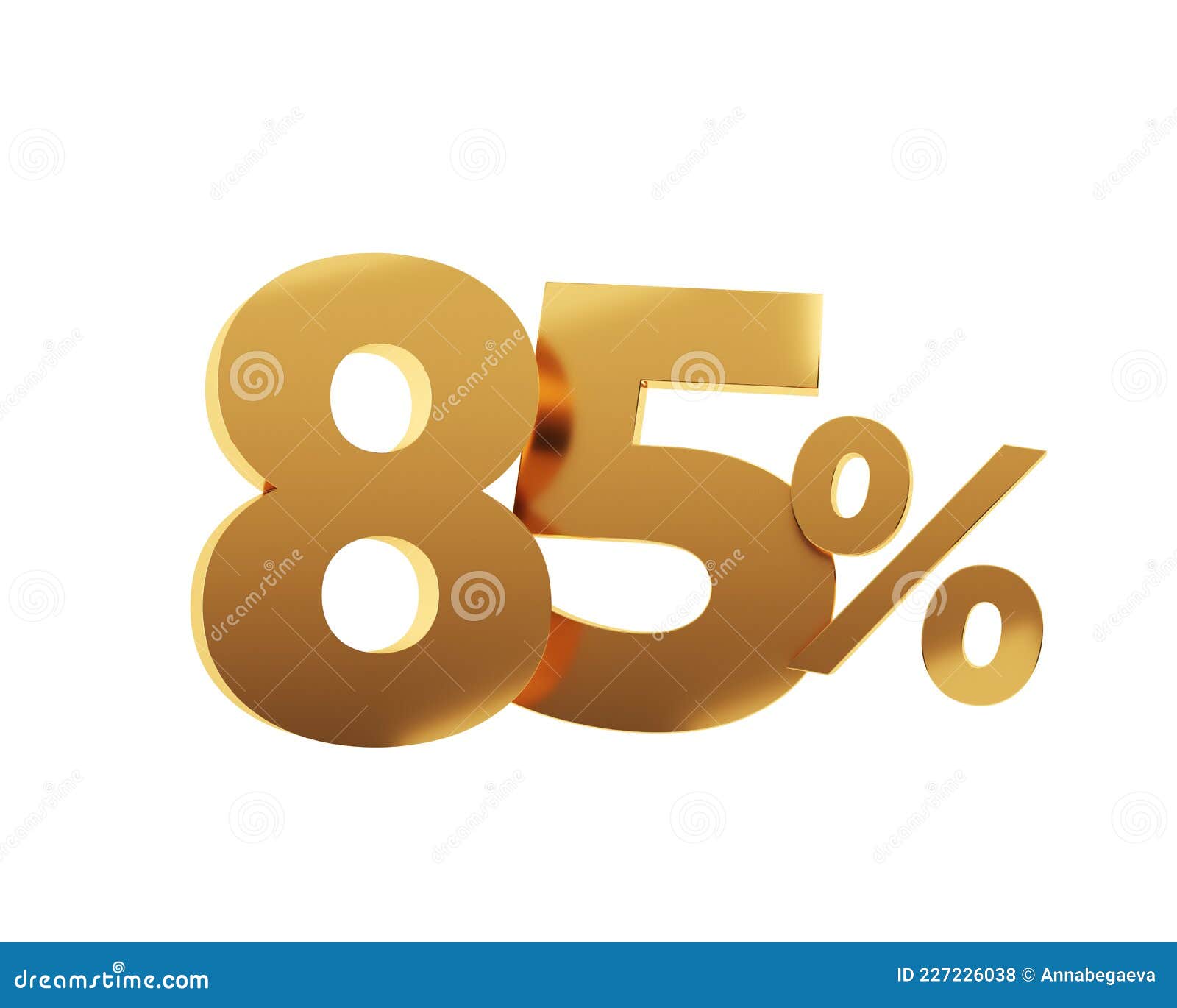 Golden Eighty Five Percent on White Background. 3d Render Stock ...