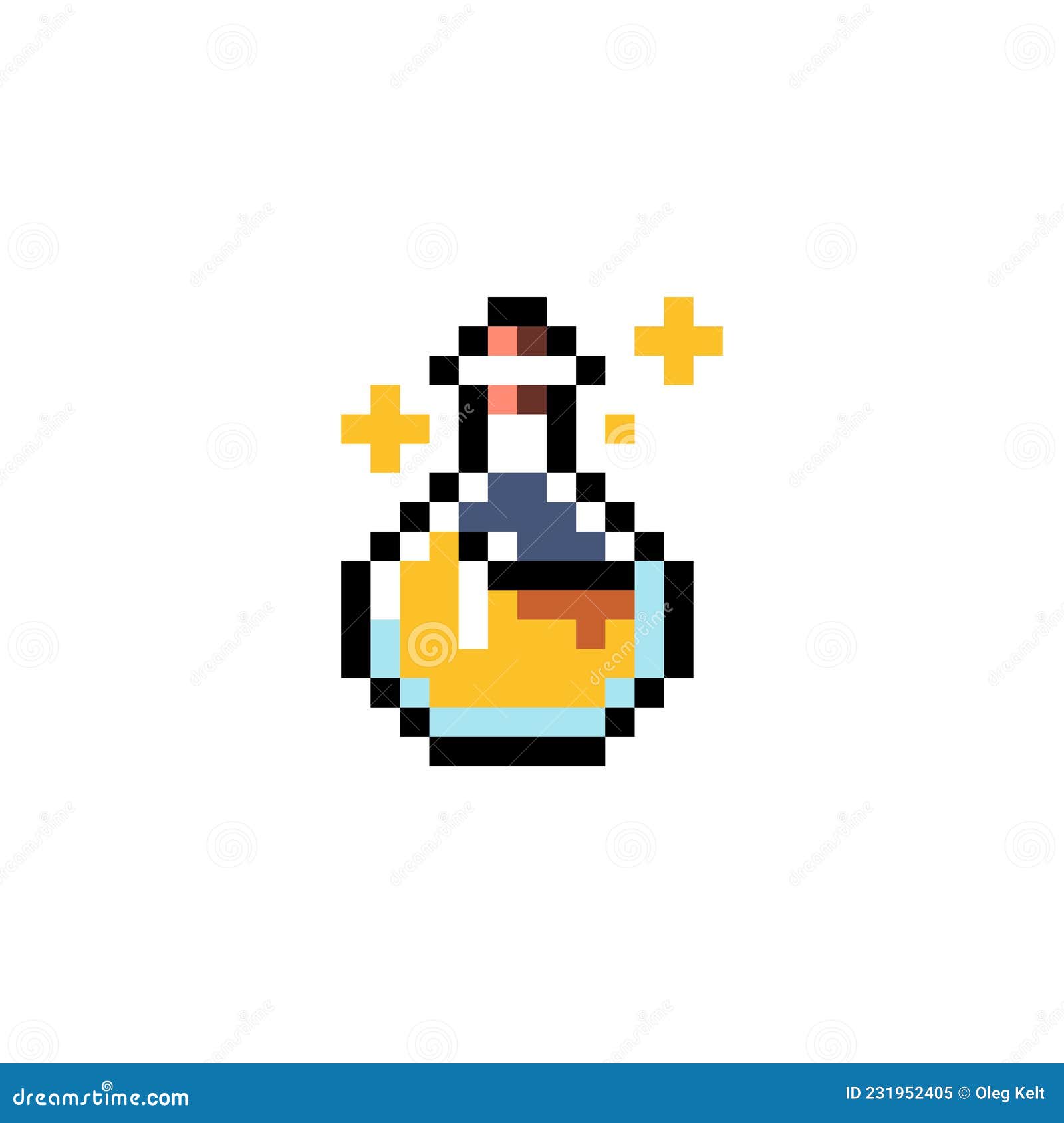 Golden Elixir 8-bit Pixel Graphics Icon. Pixel Art Style. Game Assets ...