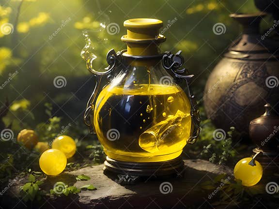 Golden Elixir: a Visual Symphony in Yellow Potion Stock Illustration ...