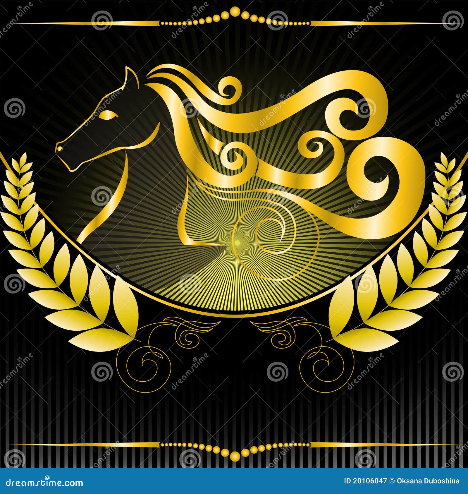 Golden emblem with a horse stock vector. Illustration of racehorse ...