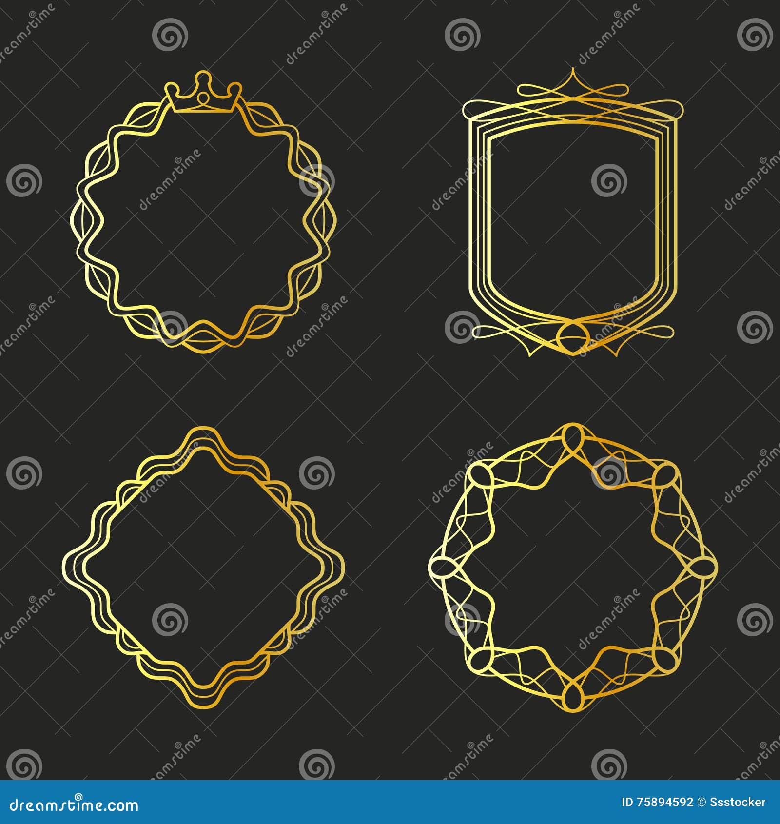 Golden Emblems and Badges Frames Set Stock Vector - Illustration of ...