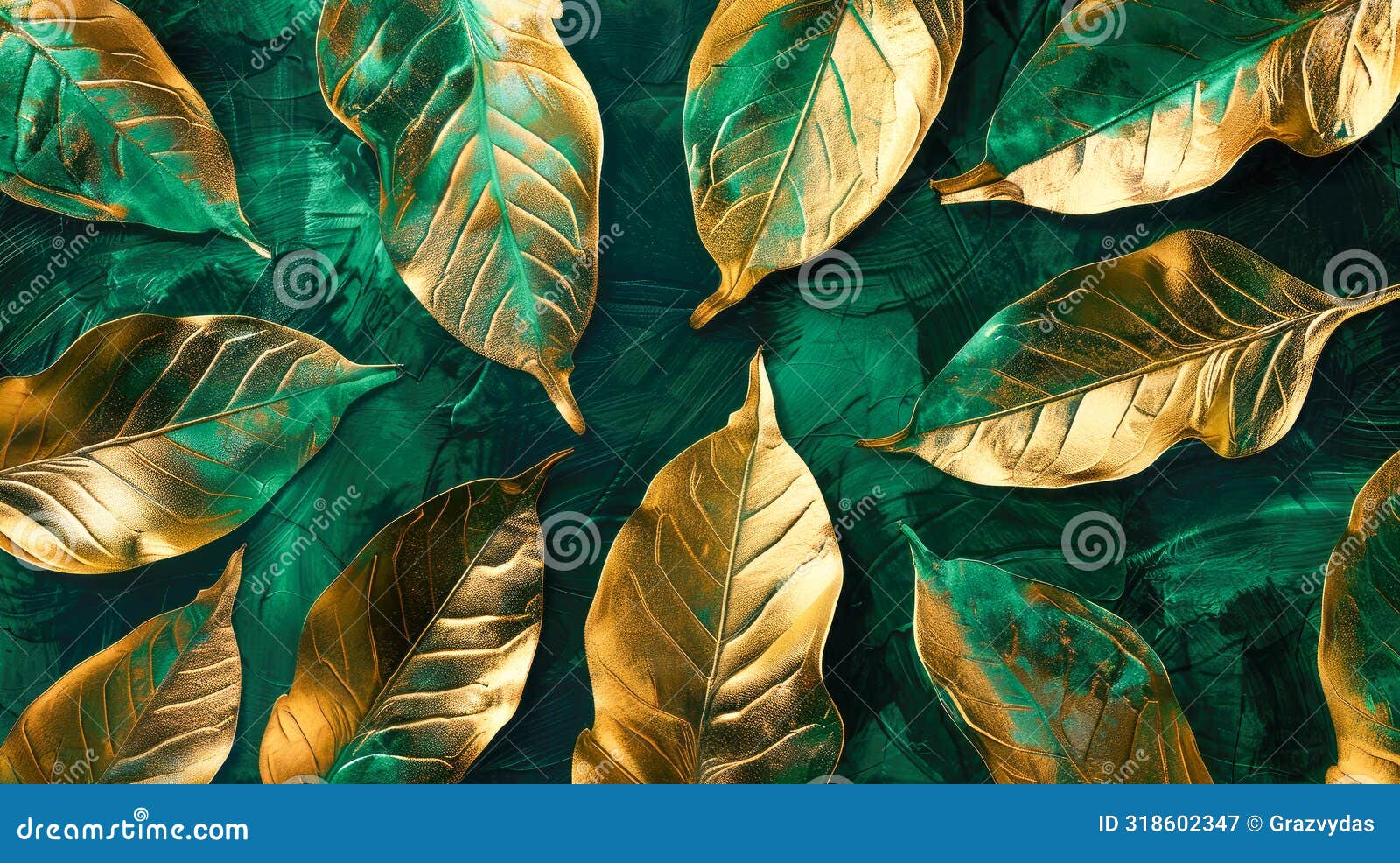 Golden and Emerald Leaves Natural Creative Layout for Design Top View ...