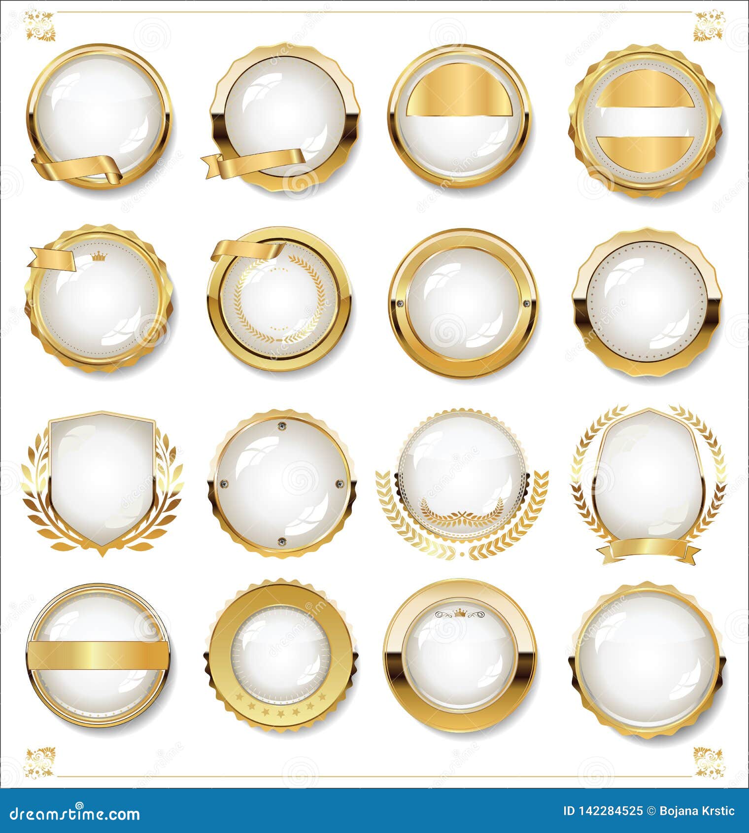 Golden Empty White Labels Retro Vintage Design Collection Stock ...