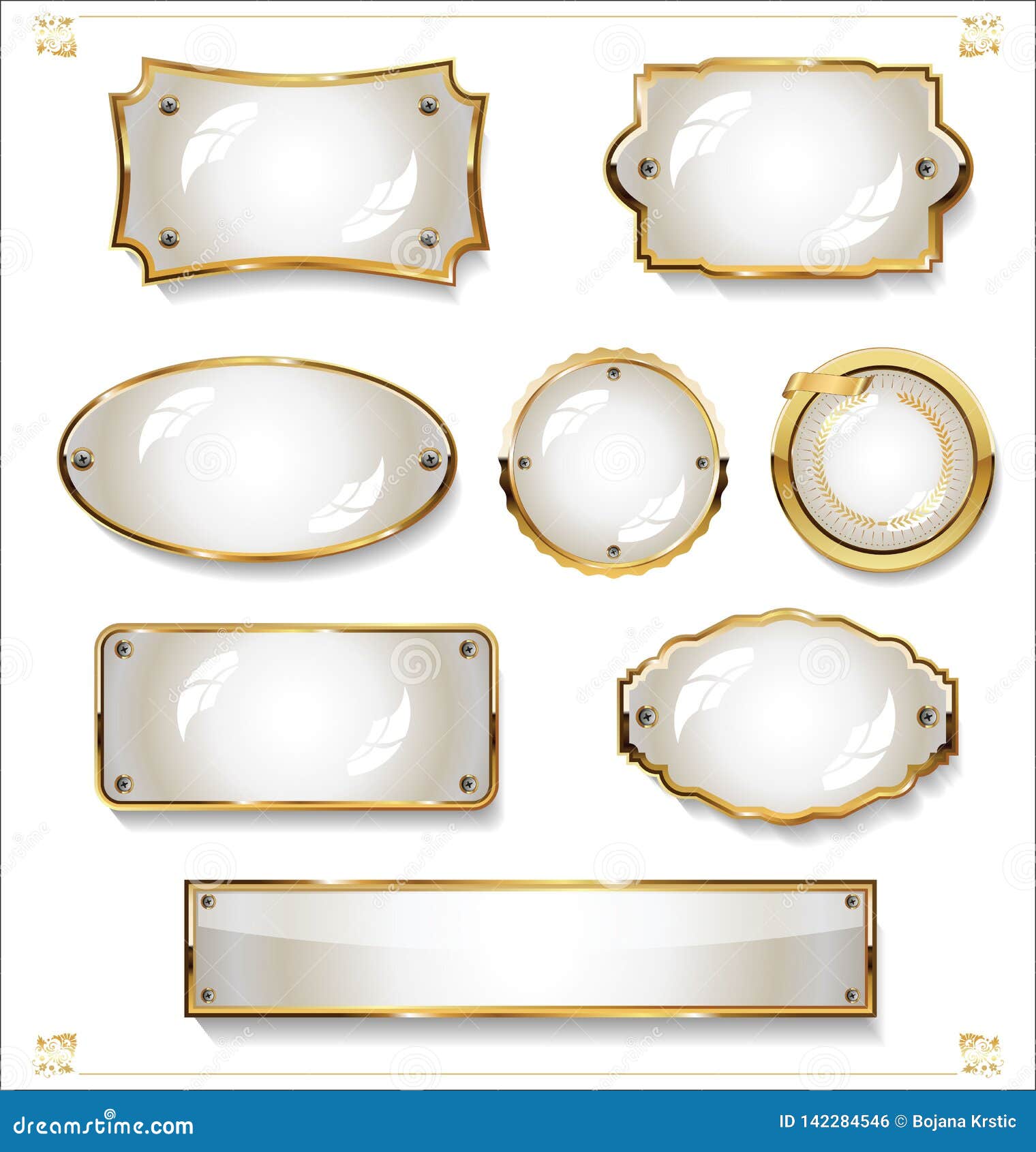 Golden Empty White Labels Retro Vintage Design Collection Stock ...