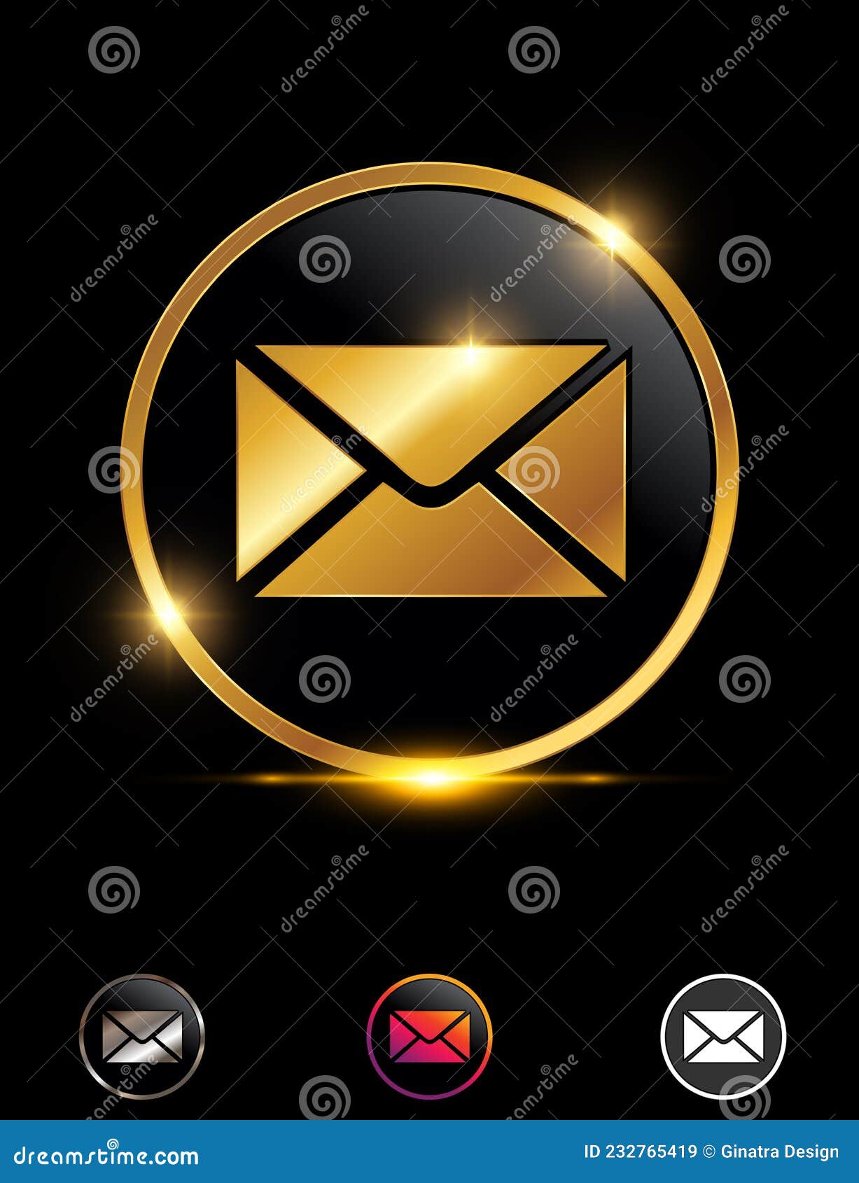 Golden Envelope Letter Circle Sign Stock Vector - Illustration of ...