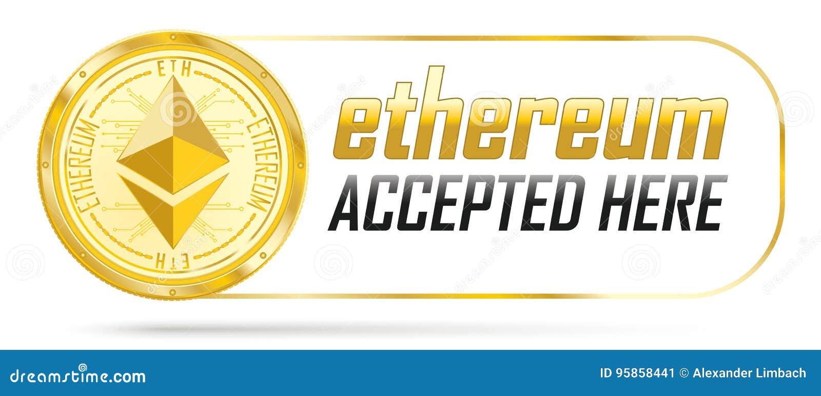 Golden Ethereum Coin Accepted Here Editorial Photo - Illustration of ...