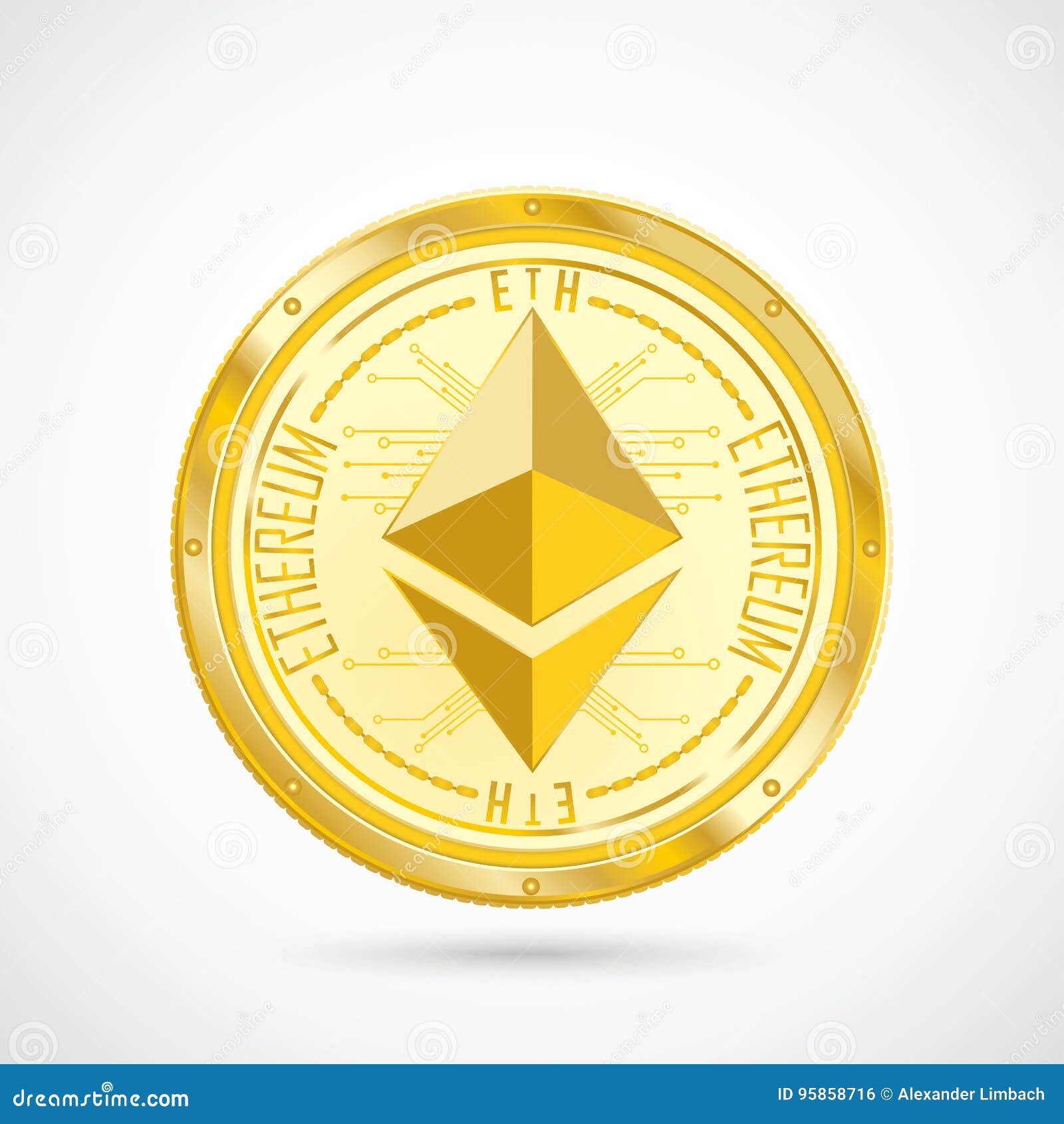 Golden Ethereum Coin editorial photo. Illustration of background - 95858716
