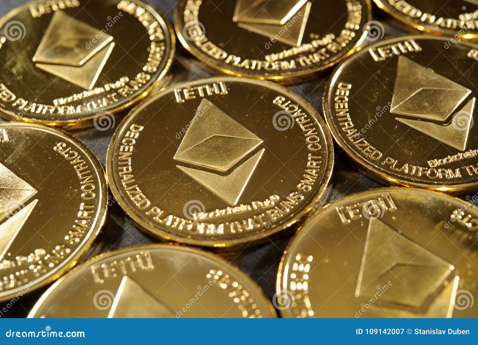 Golden Ethereum Cryptocurrency Coins Editorial Photography - Image of ...
