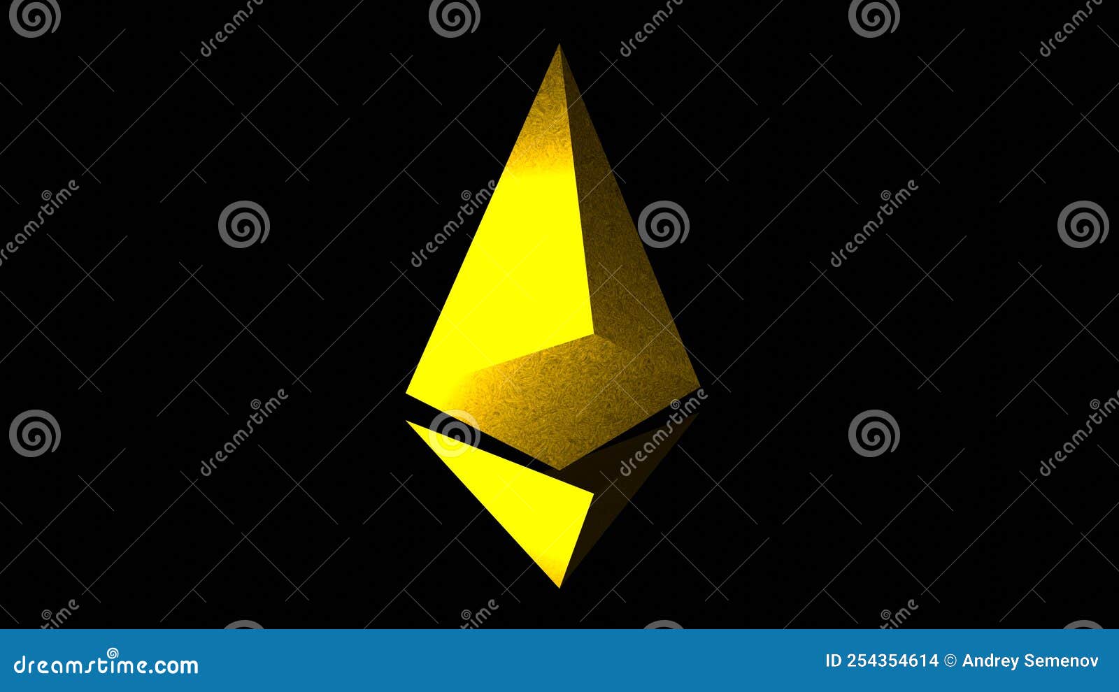 Golden Ethereum Sign on Black Background. ETH. 3d Render. Stock ...