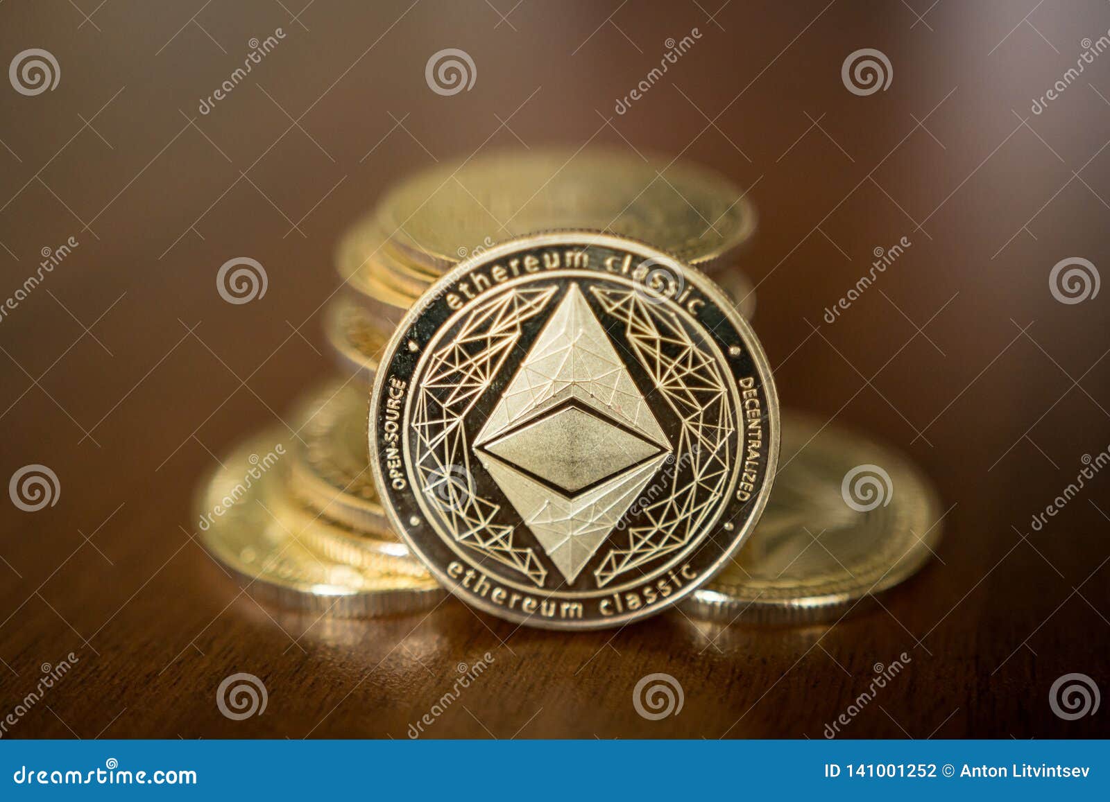 Golden Etherium Coin Close Up. Ether is a Cryptocurrency Whose ...