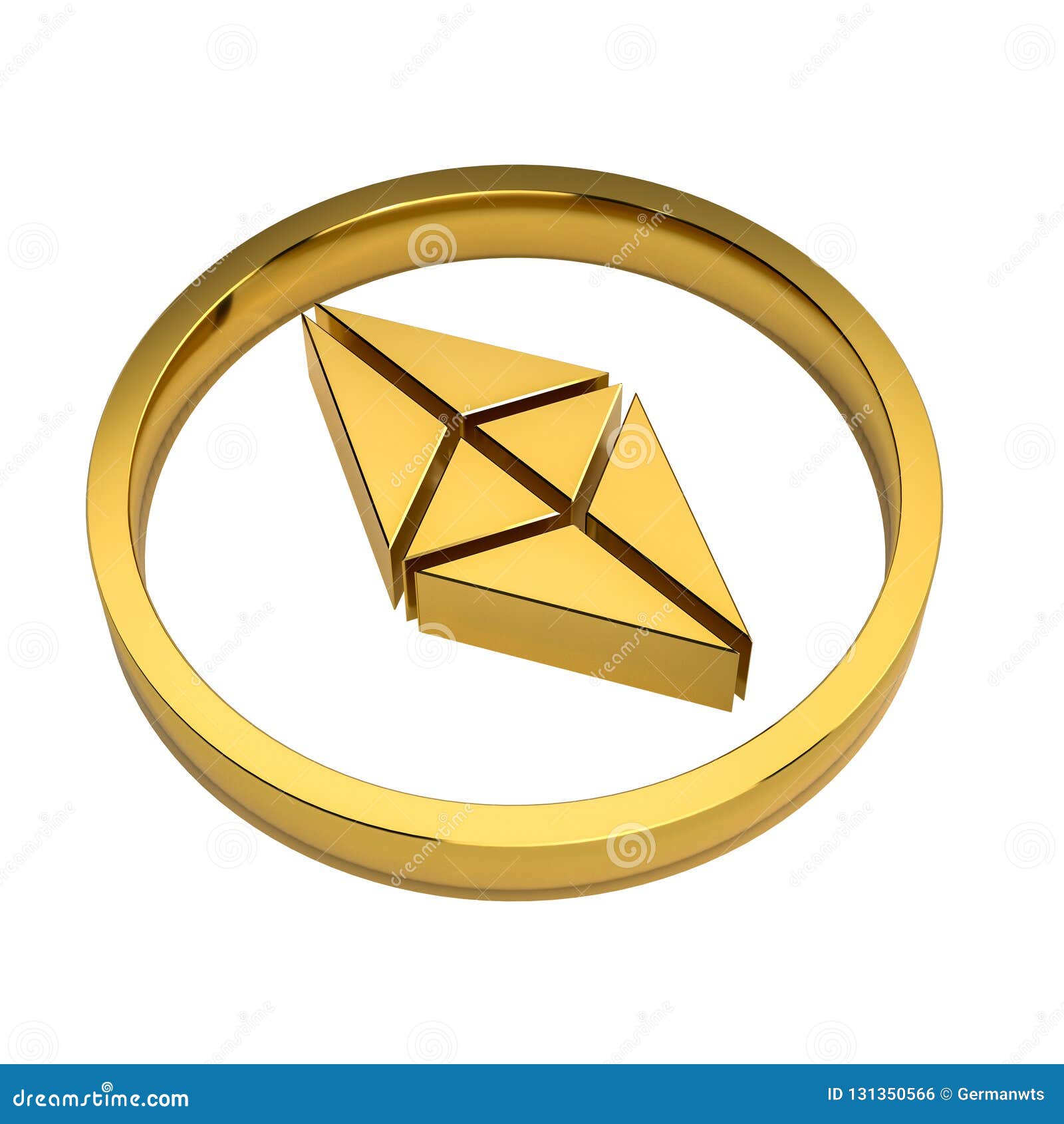 Golden Etherium Symbol On White Background No Shadow. 3d Rendering ...