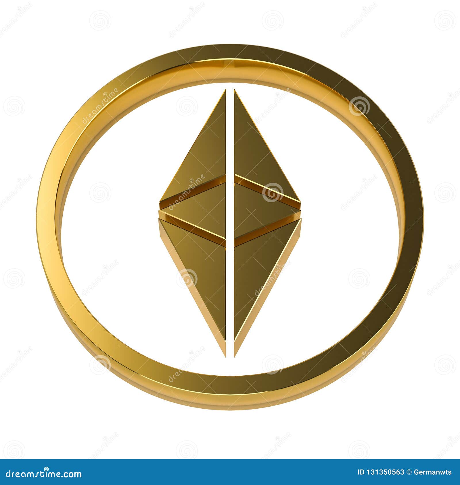 Golden Etherium Symbol on White Background No Shadow. 3d Rendering ...