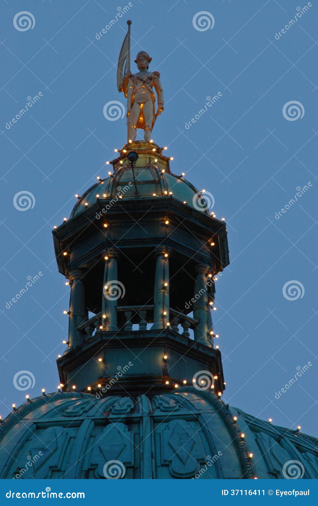 Golden European Statue on the Dome Stock Image - Image of monument ...