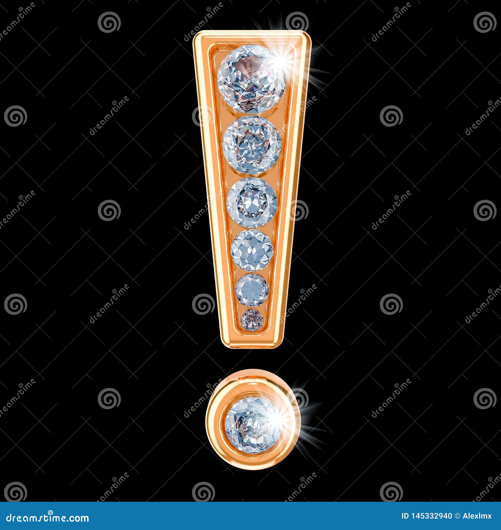 Golden Exclamation Mark with Diamonds. 3D Rendering Stock Illustration ...