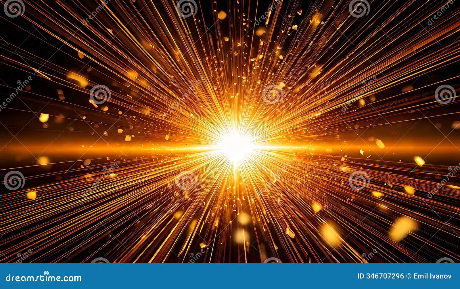 Golden Explosion Effect Creating Light Rays and Particles Over Dark ...