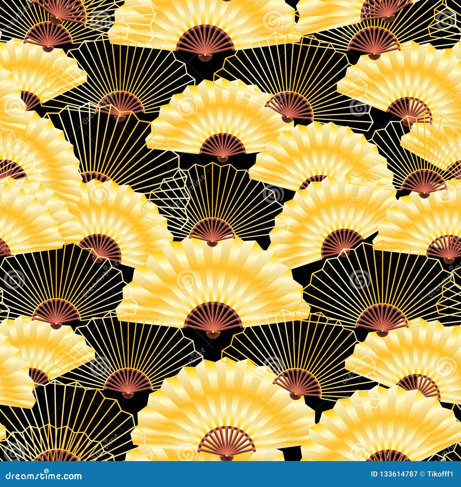 Golden Fan Seamless Pattern Stock Vector - Illustration of fabric ...