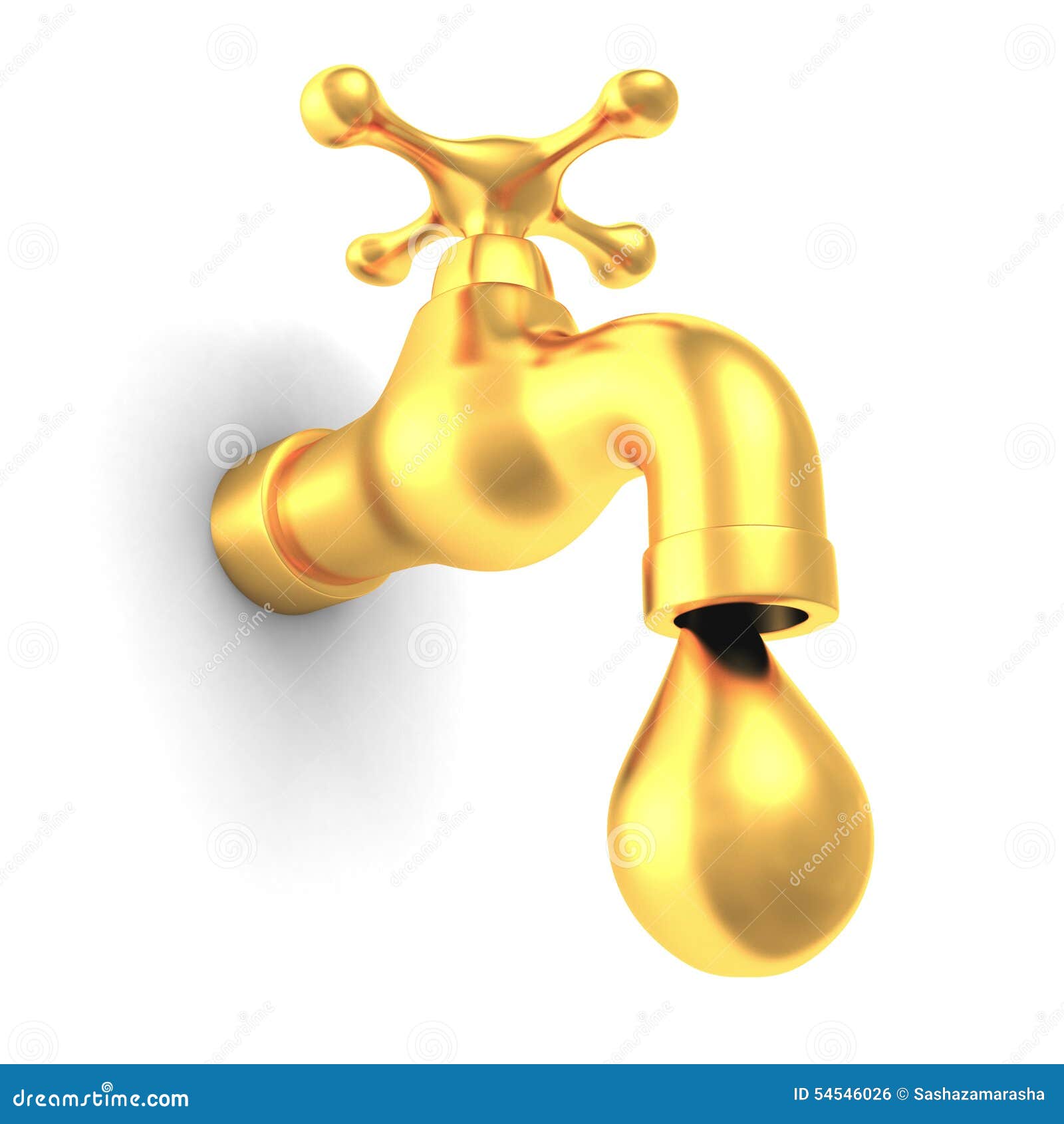 Golden Faucet Tap with Drop on White Background Stock Illustration ...