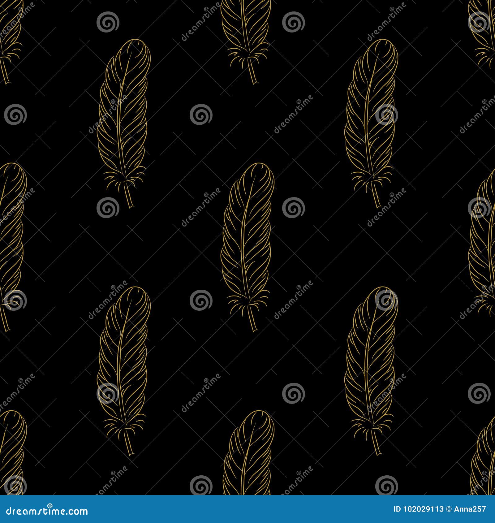 Golden Feather Decor Seamless Pattern Stock Vector - Illustration of ...