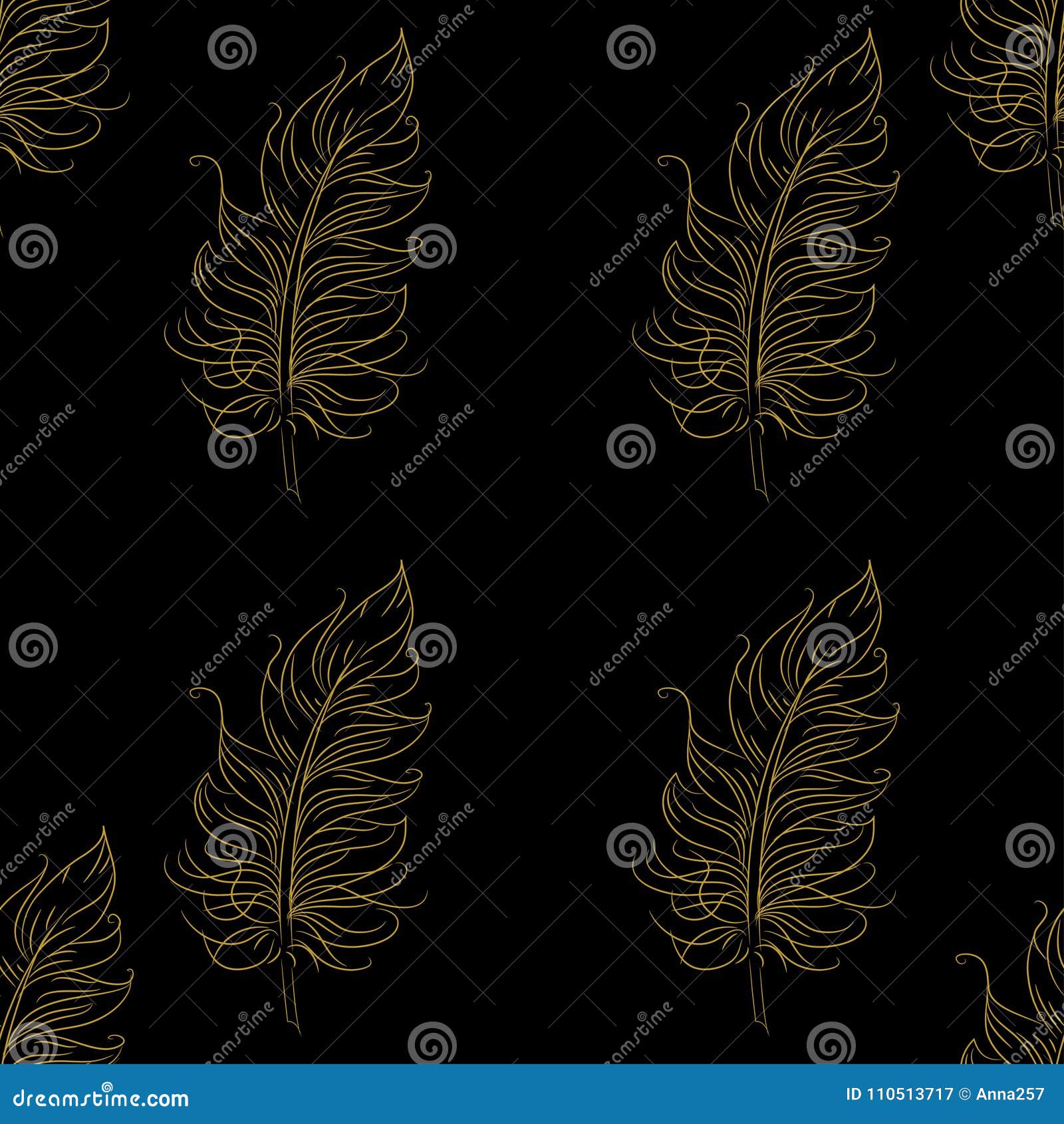 Golden Feather Decor Seamless Pattern Stock Vector - Illustration of ...