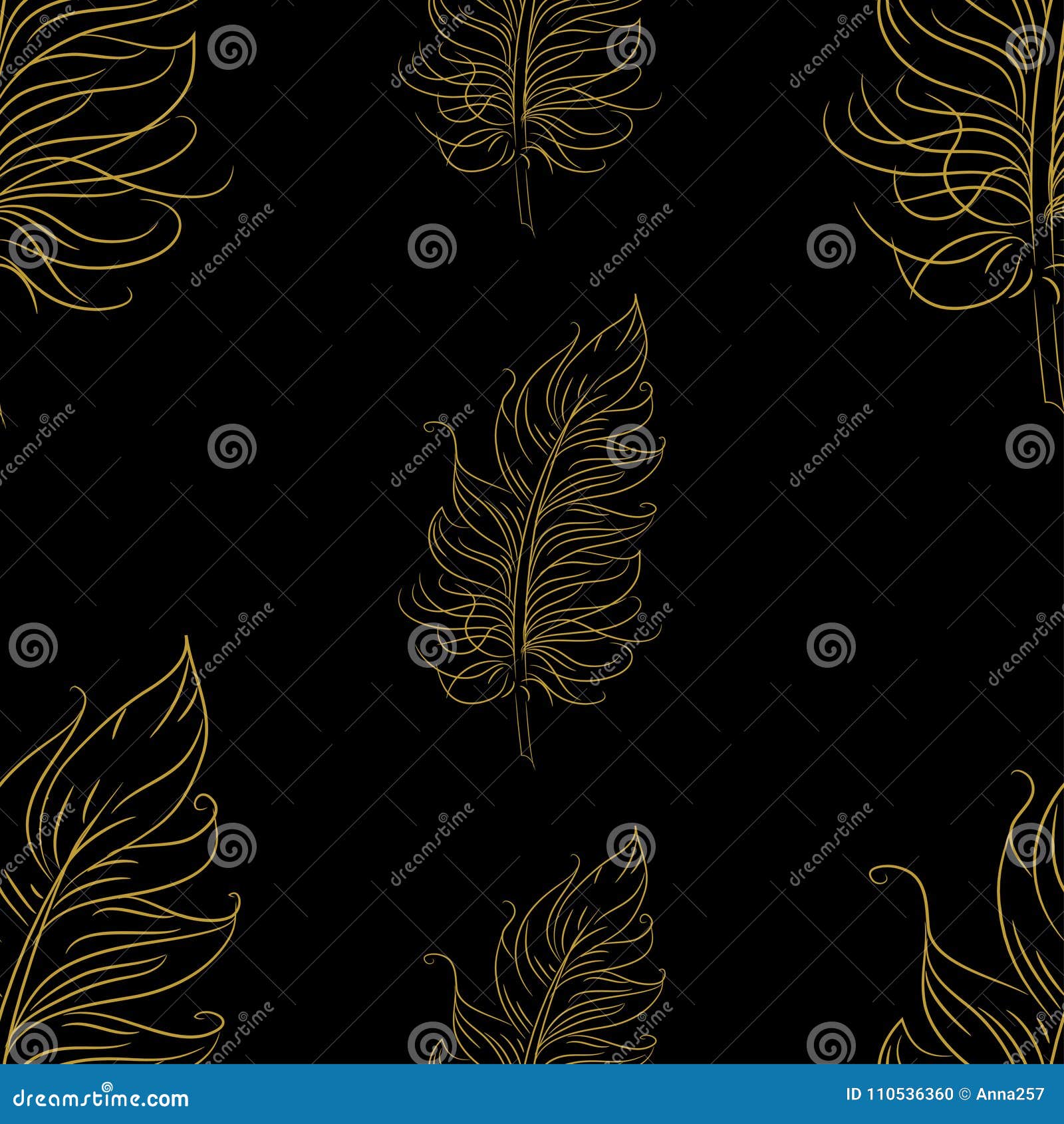 Golden Feather Decor Seamless Pattern Stock Vector - Illustration of ...