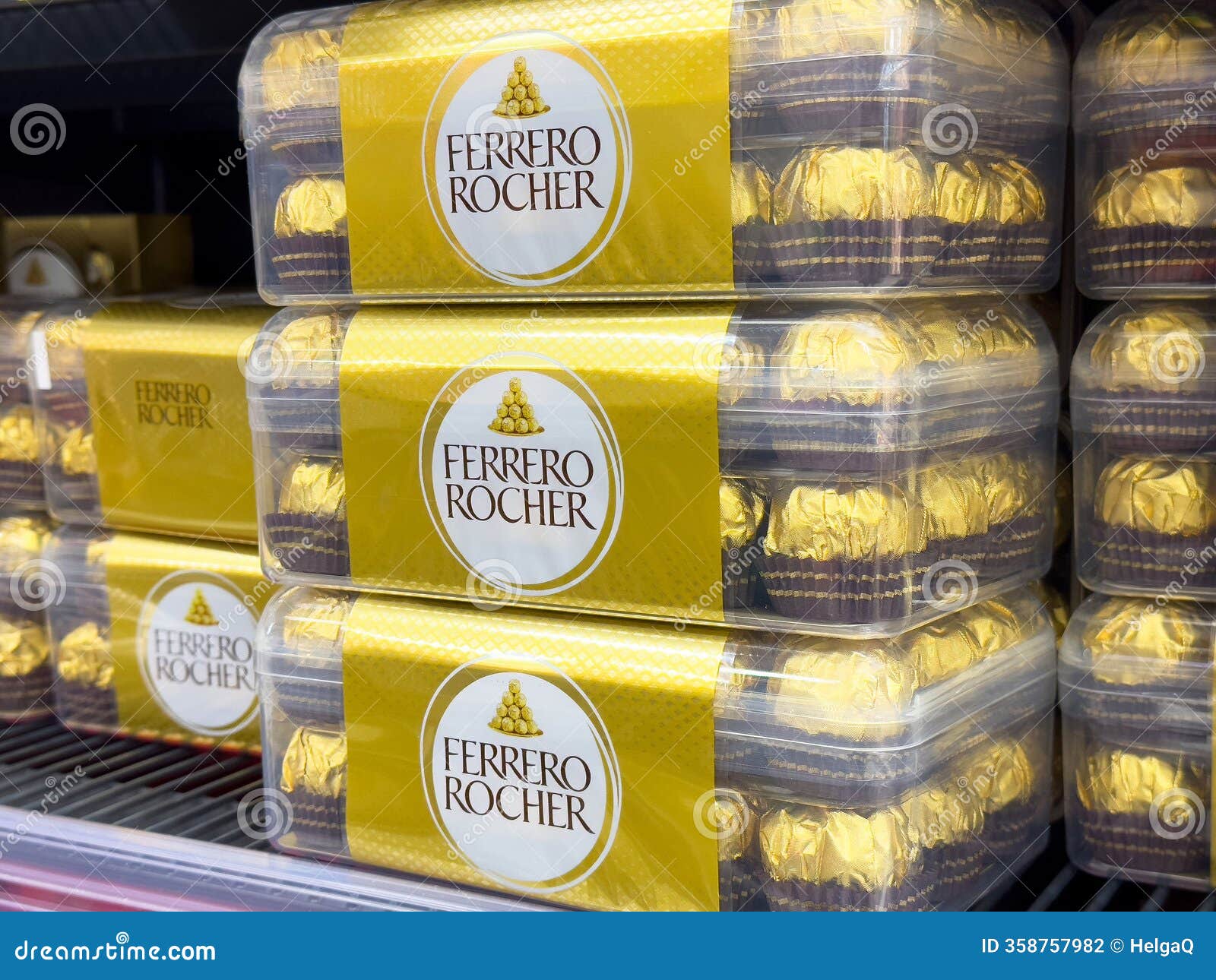 Golden Ferrero Rocher Packs Stacked in a Store Display Editorial ...