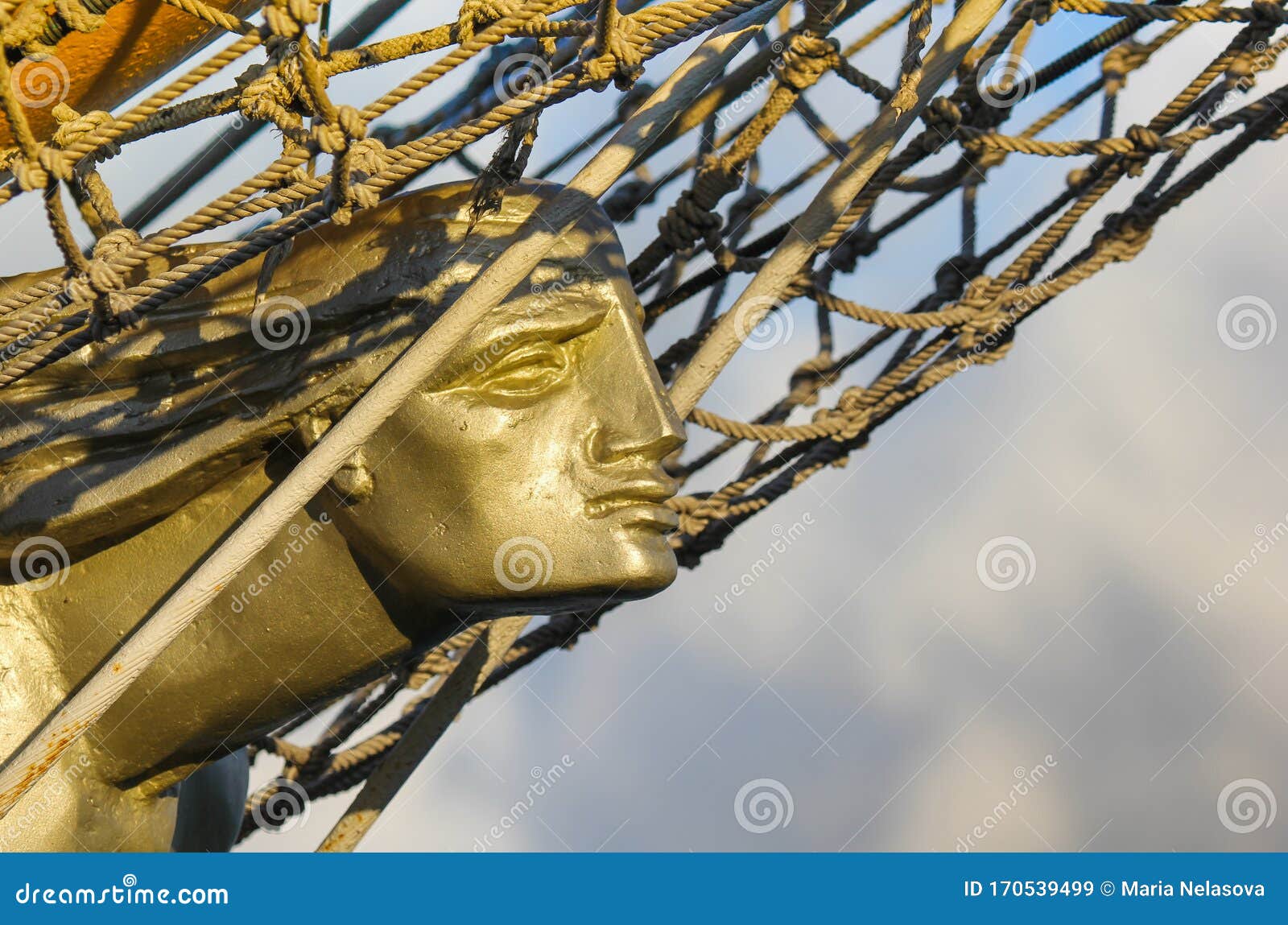 Golden Figurehead on Sailing Ship Stock Image - Image of face, ancient ...