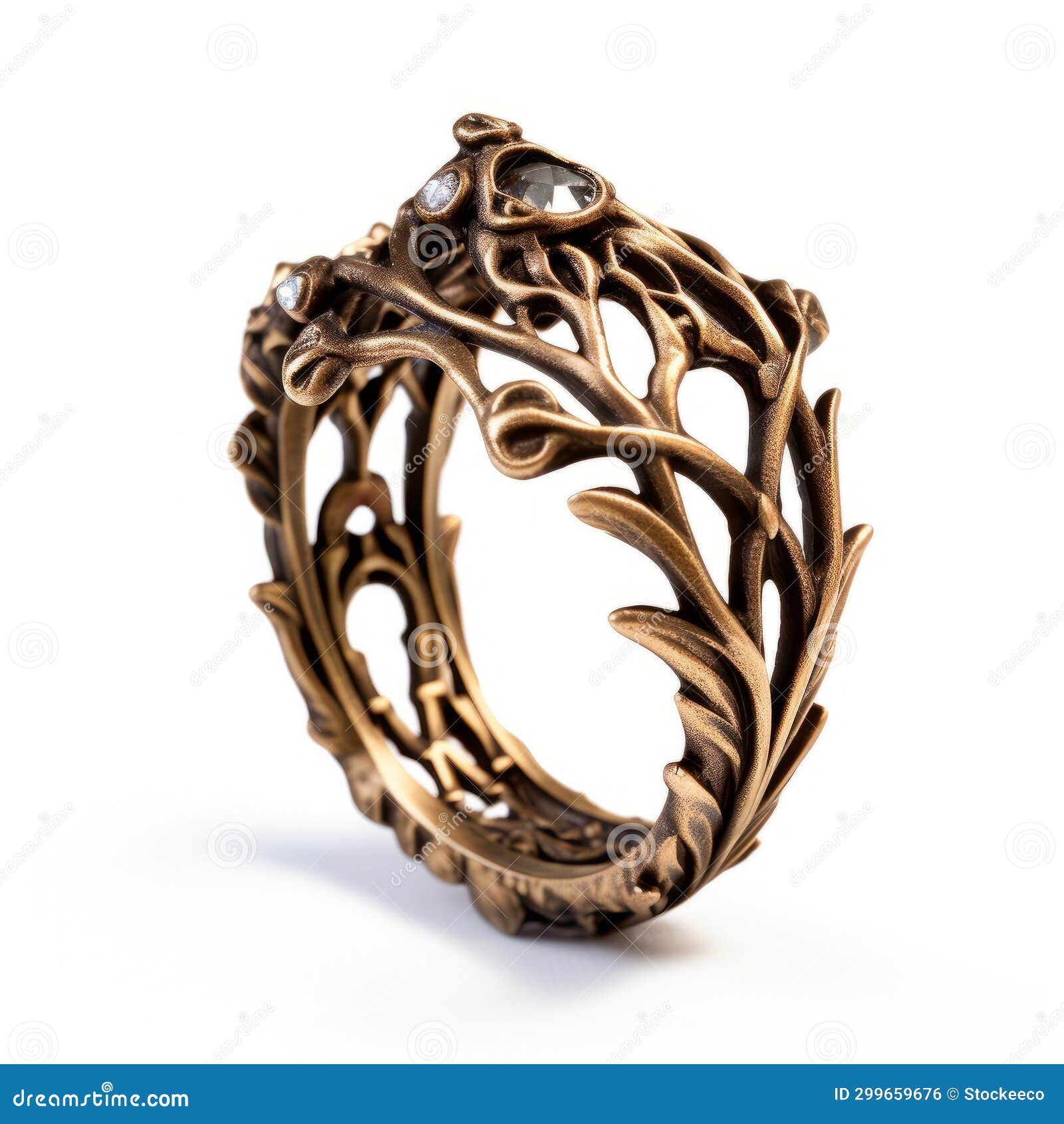 Gothic Dark Tree Ring with Diamonds and Leaf Stock Illustration ...