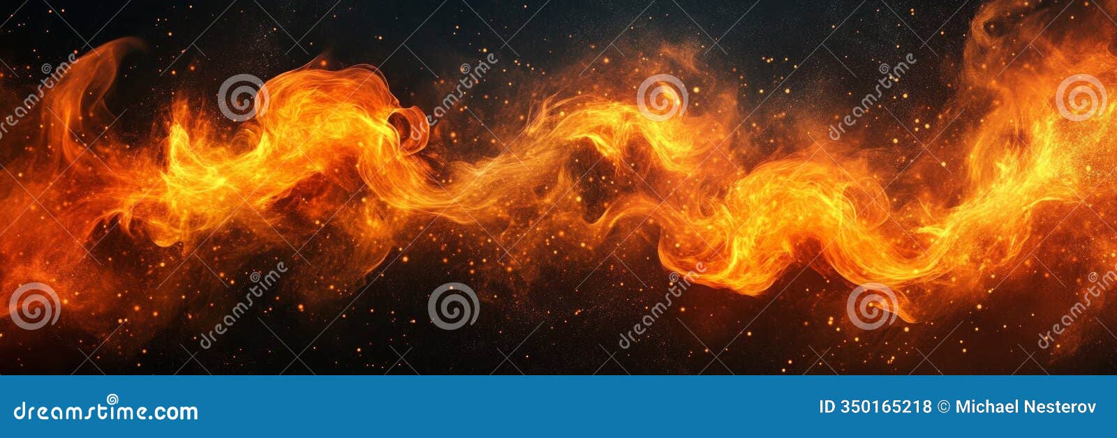 Golden Fire Wave Flowing on Black Background with Glittering Particles ...