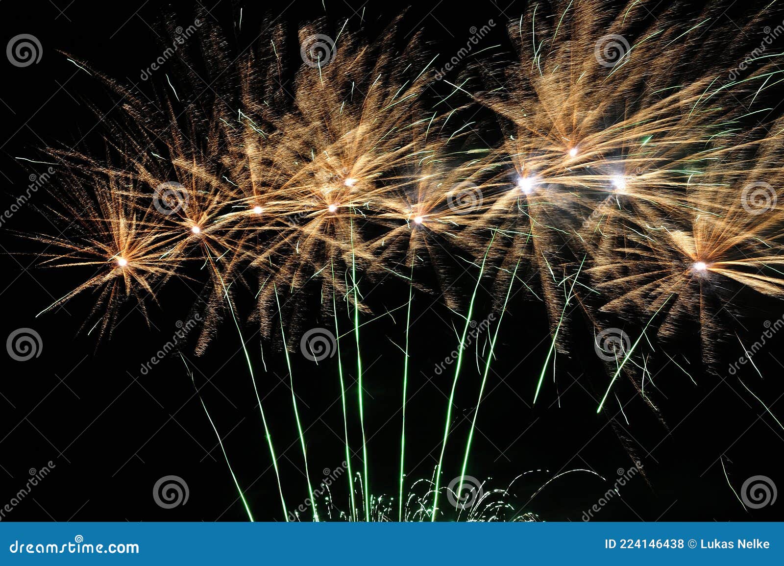 Golden firework bursts stock photo. Image of midnight - 224146438