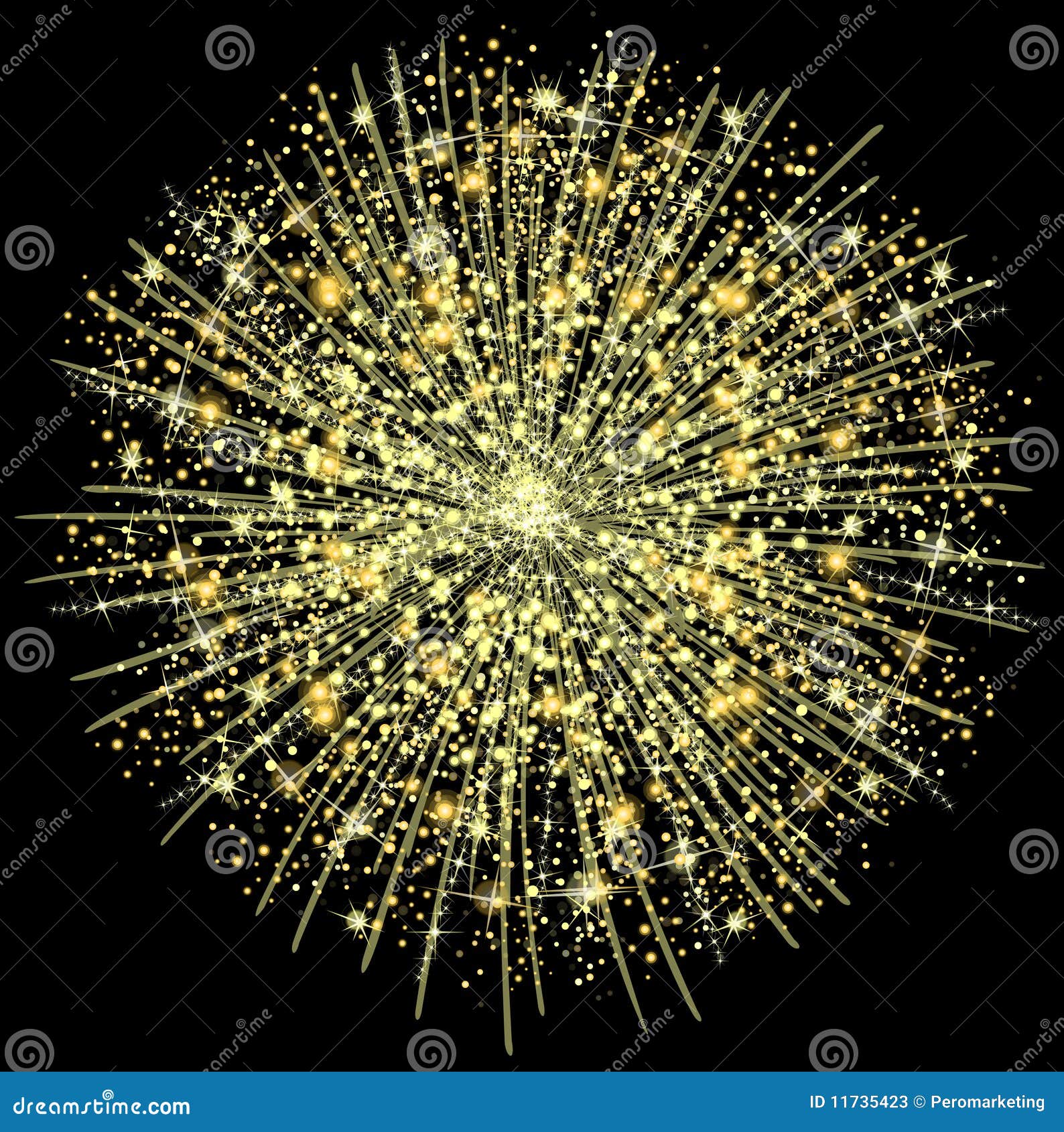 Golden fireworks stock illustration. Illustration of year - 11735423