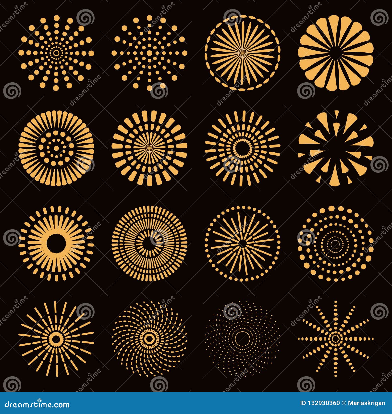 Golden fireworks set stock vector. Illustration of firecracker - 132930360