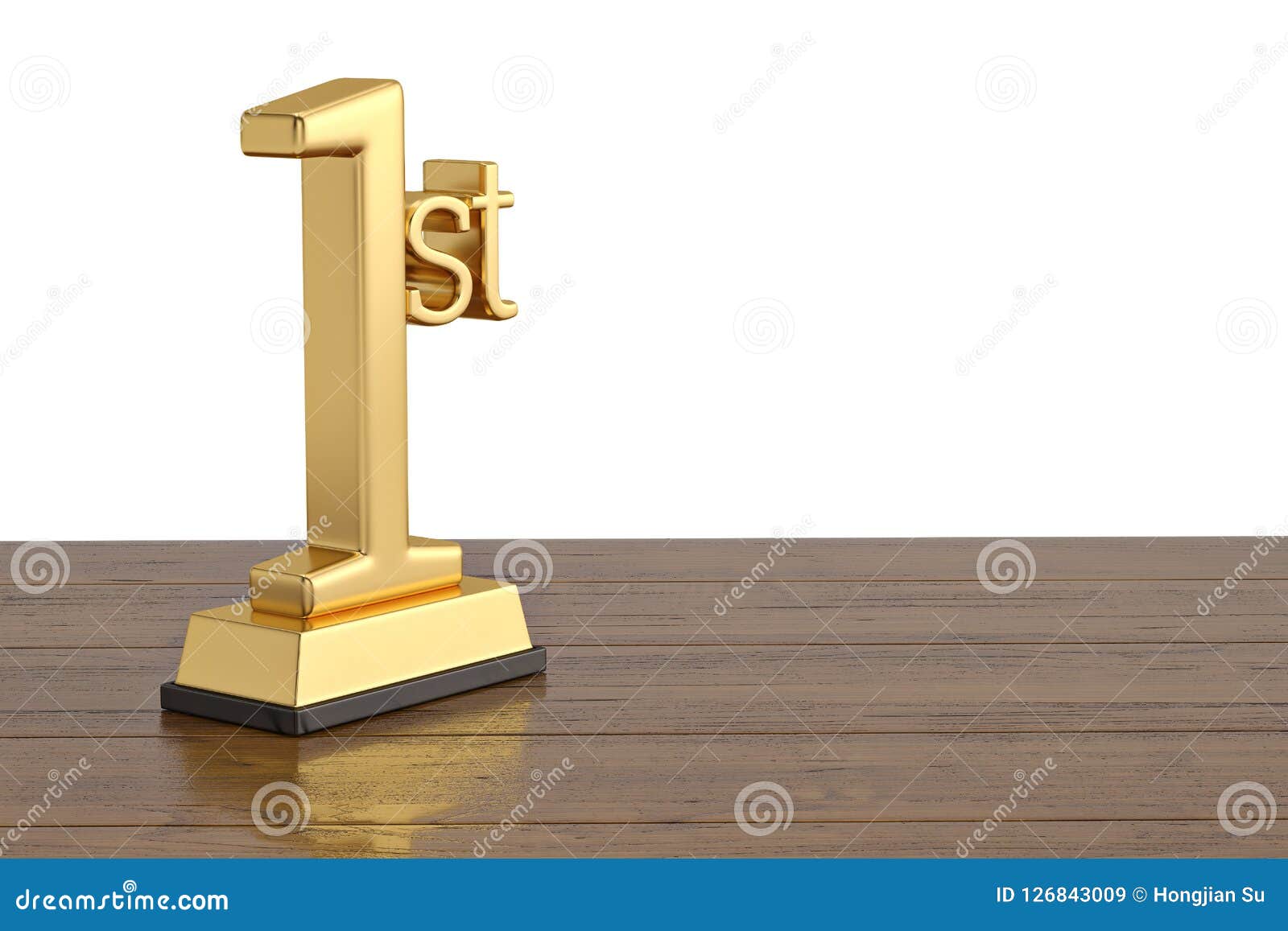 Golden First Place Trophy Cup on Board 3D Illustration. Stock ...