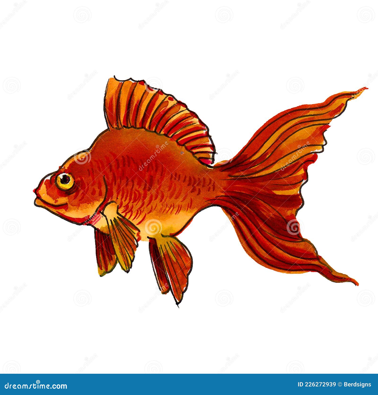 Golden fish stock illustration. Illustration of drawing - 226272939