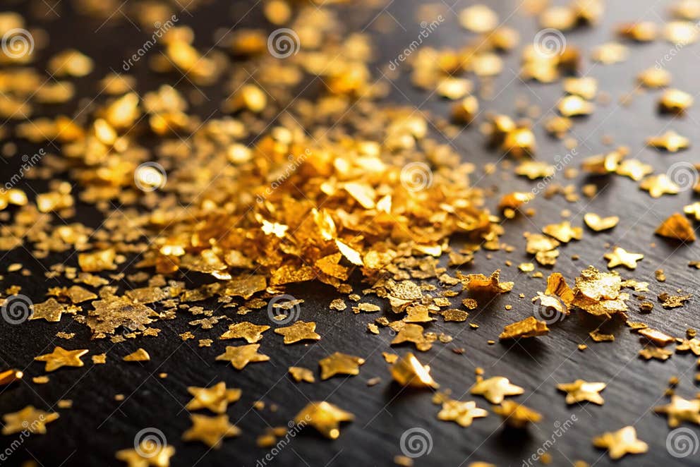 Golden Flakes Scattered on Black Surface for Luxurious Visual Effect ...