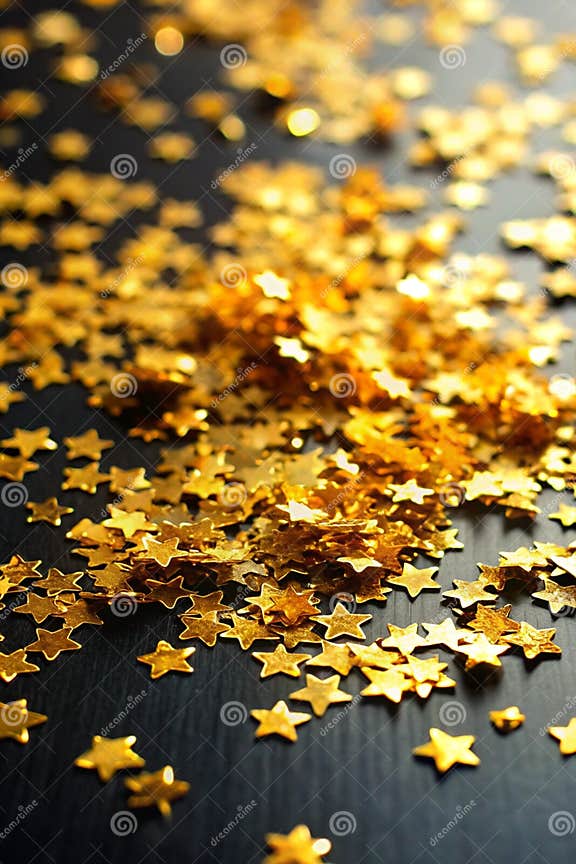 Golden Flakes Scattered on Black Surface for Luxurious Visual Effect ...