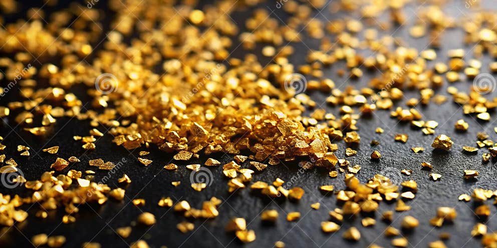 Golden Flakes Scattered on Black Surface for Luxurious Visual Effect ...