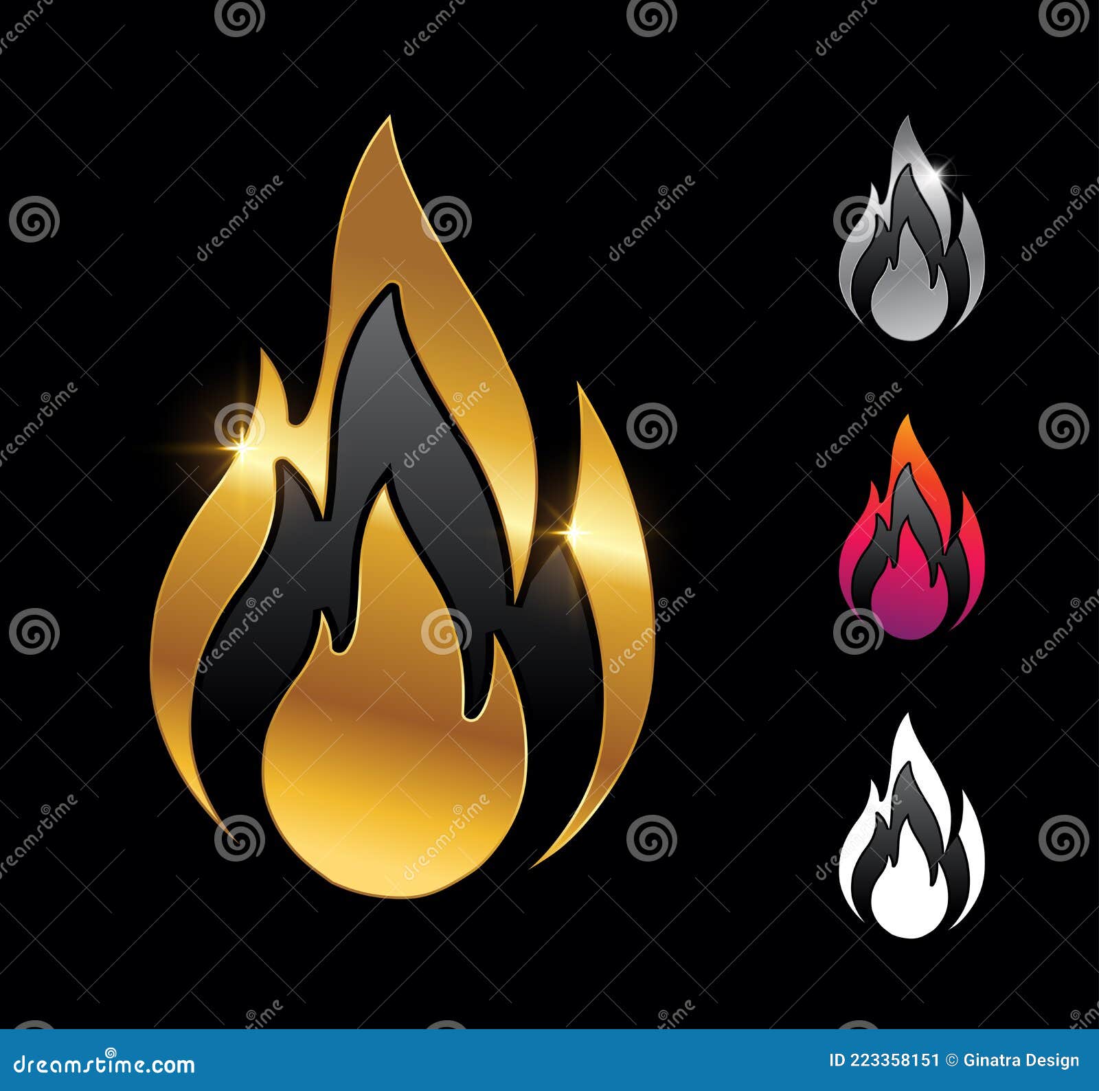 Golden Flame Vector Sign stock vector. Illustration of design - 223358151