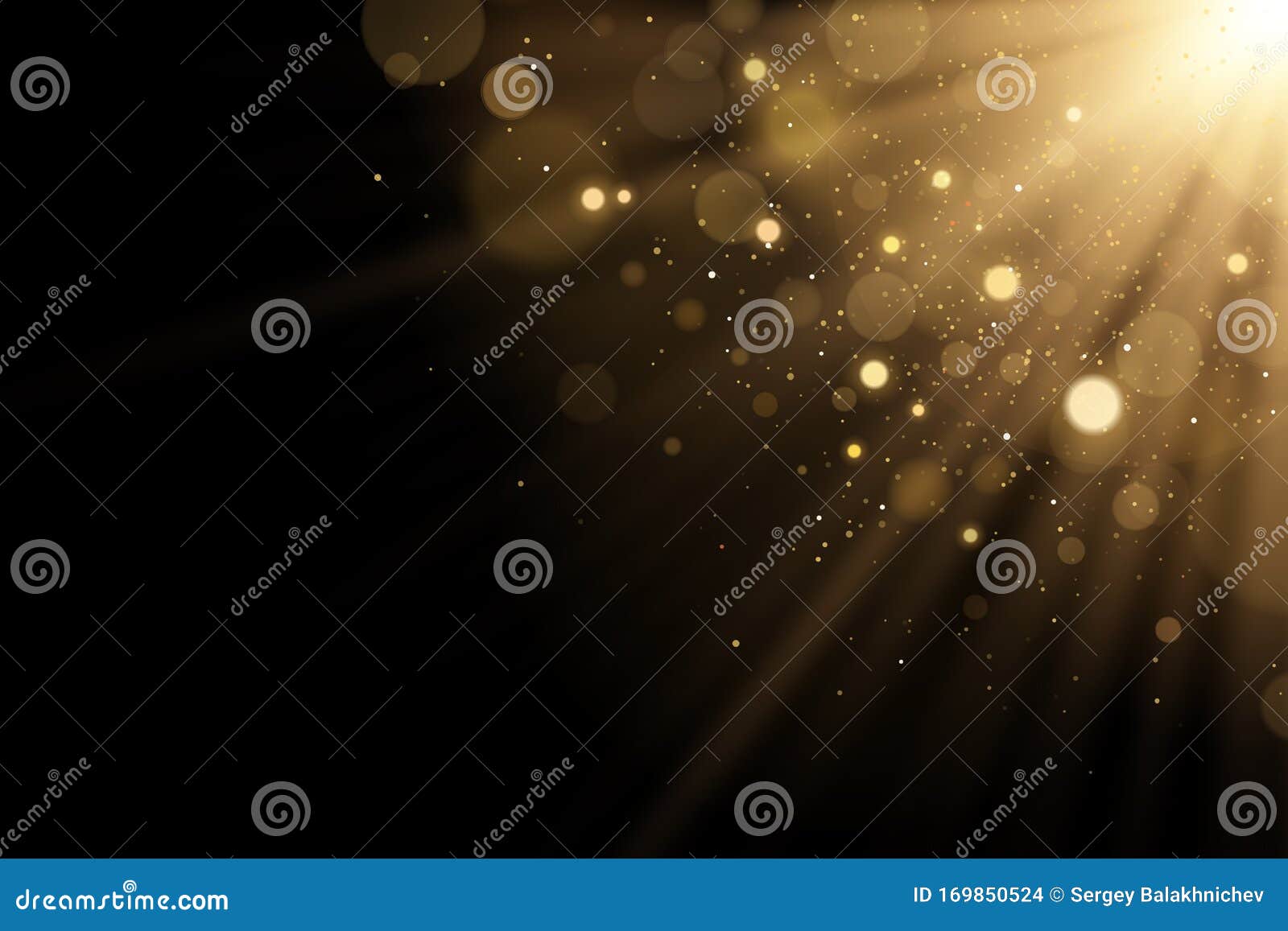 Golden Flash of Light with Glares Bokeh with Glitters on a Black ...