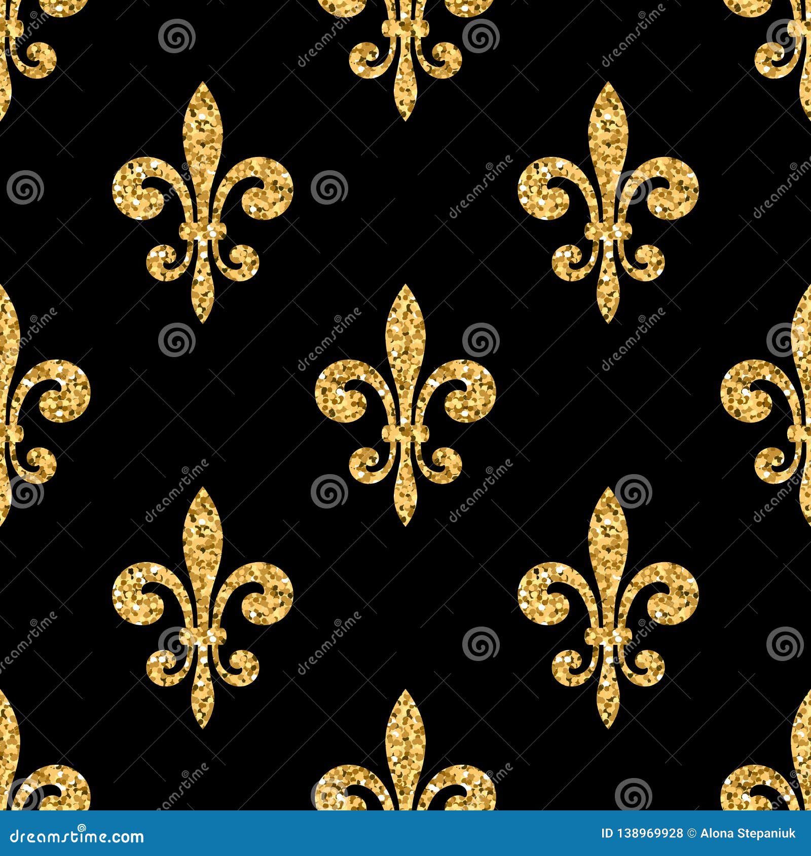 Golden Fleur-de-lis Seamless Pattern Black Stock Vector - Illustration ... Golden Fleur-de-lis Seamless Pattern Black Stock Vector - Illustration ...