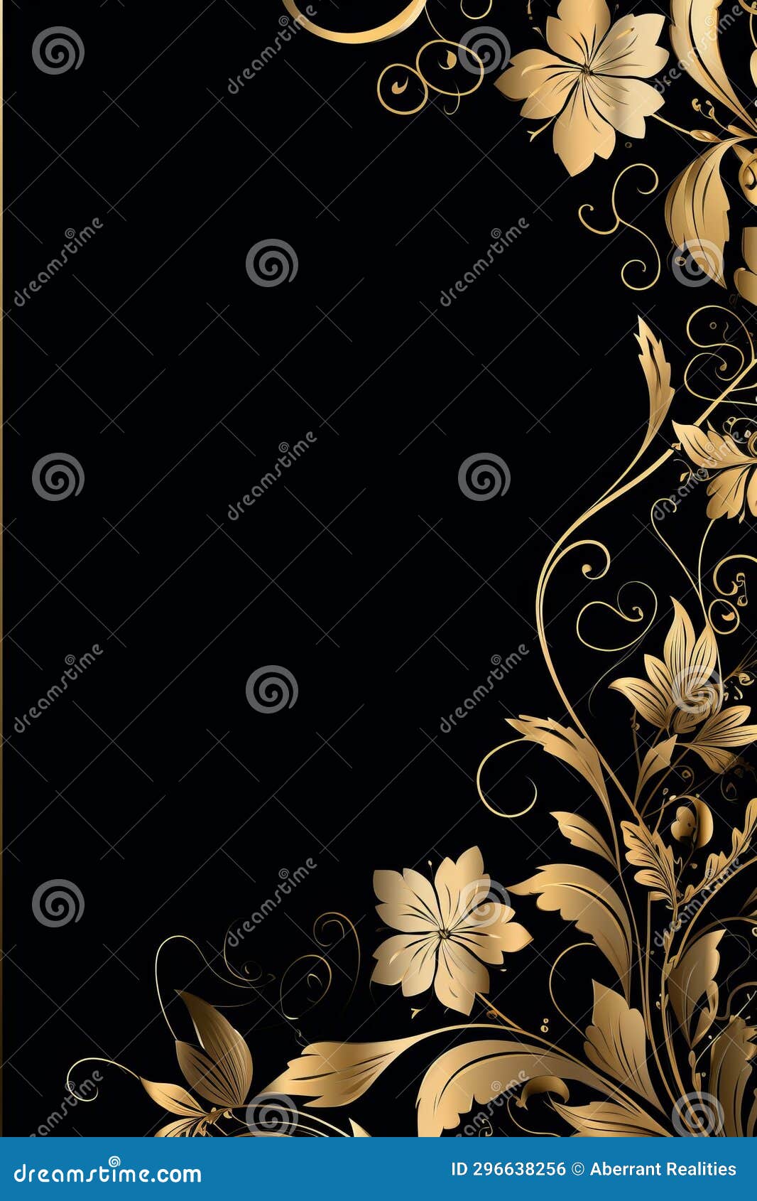 Golden Floral Border on a Black Background Stock Illustration ...