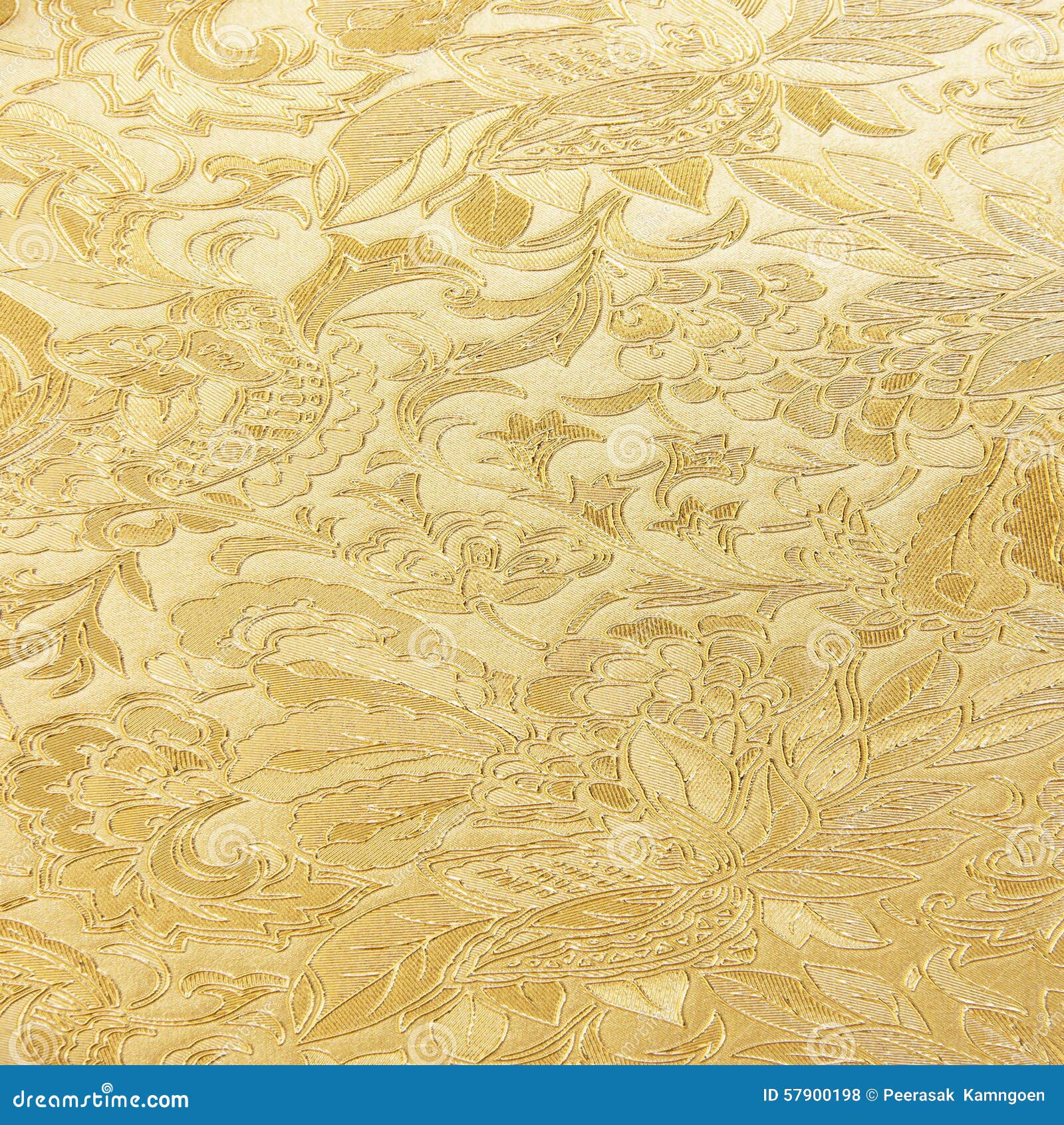 Golden Floral Ornament Brocade Textile Pattern Stock Photo - Image of ...