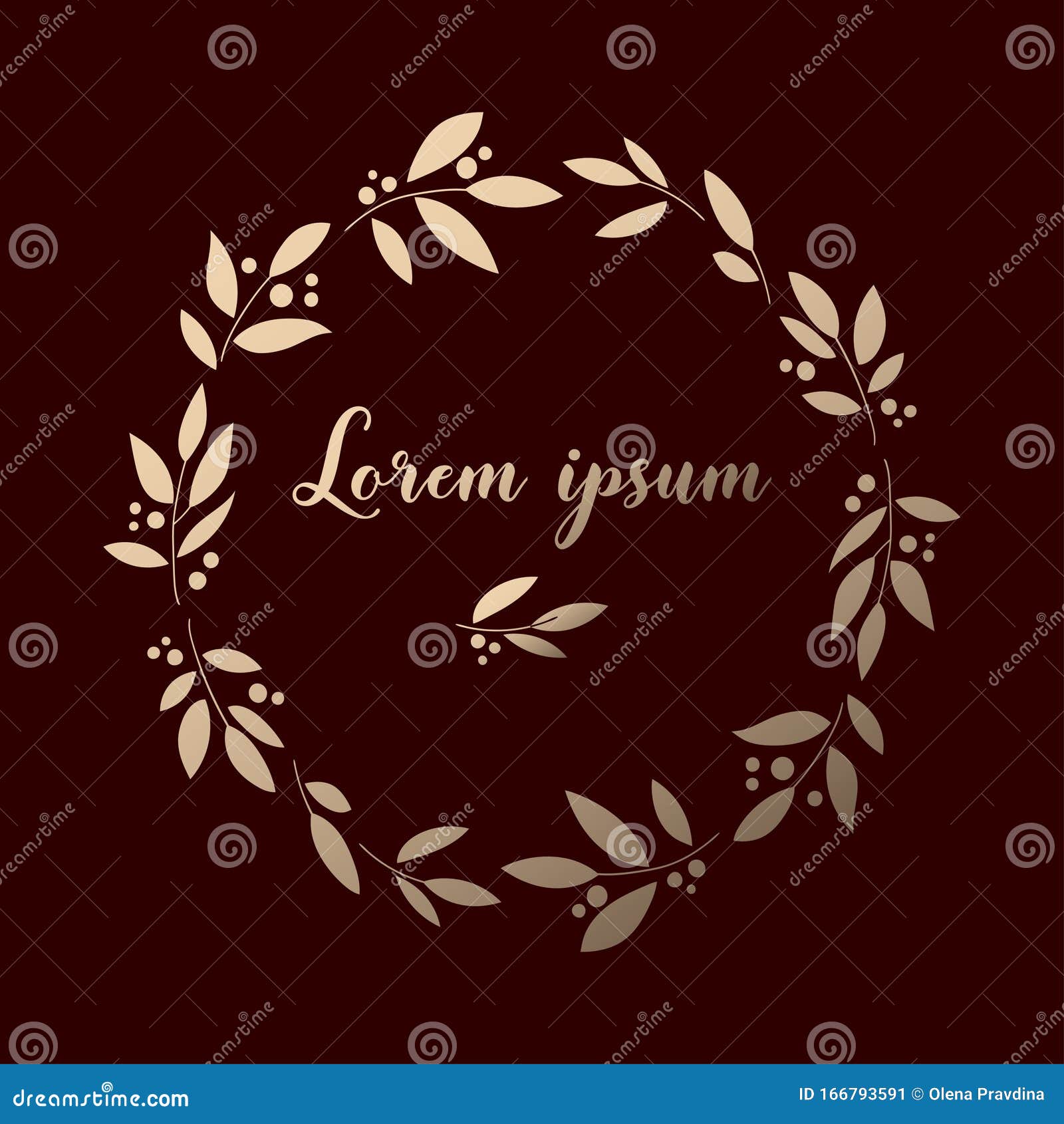 Golden Floral Round Frame with Space for Text. Vector Template. Stock ...