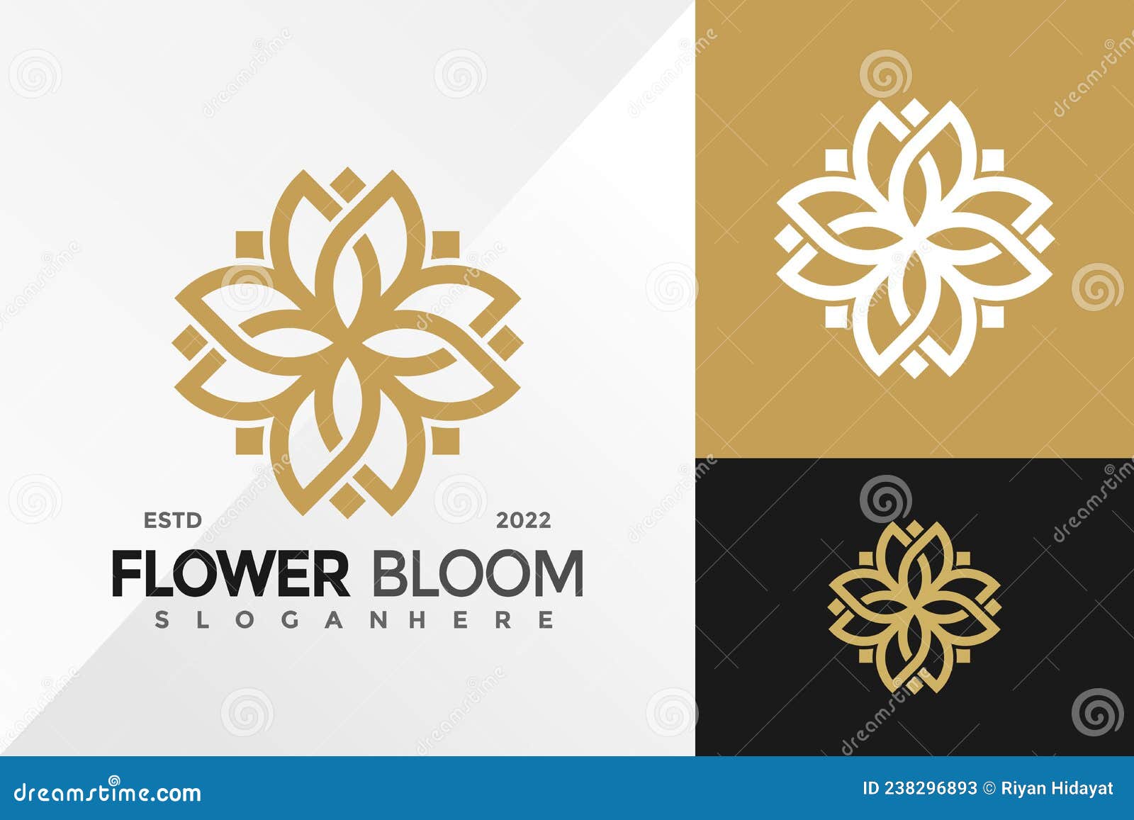 Golden Flower Bloom Logo Design Vector Illustration Template Stock ...