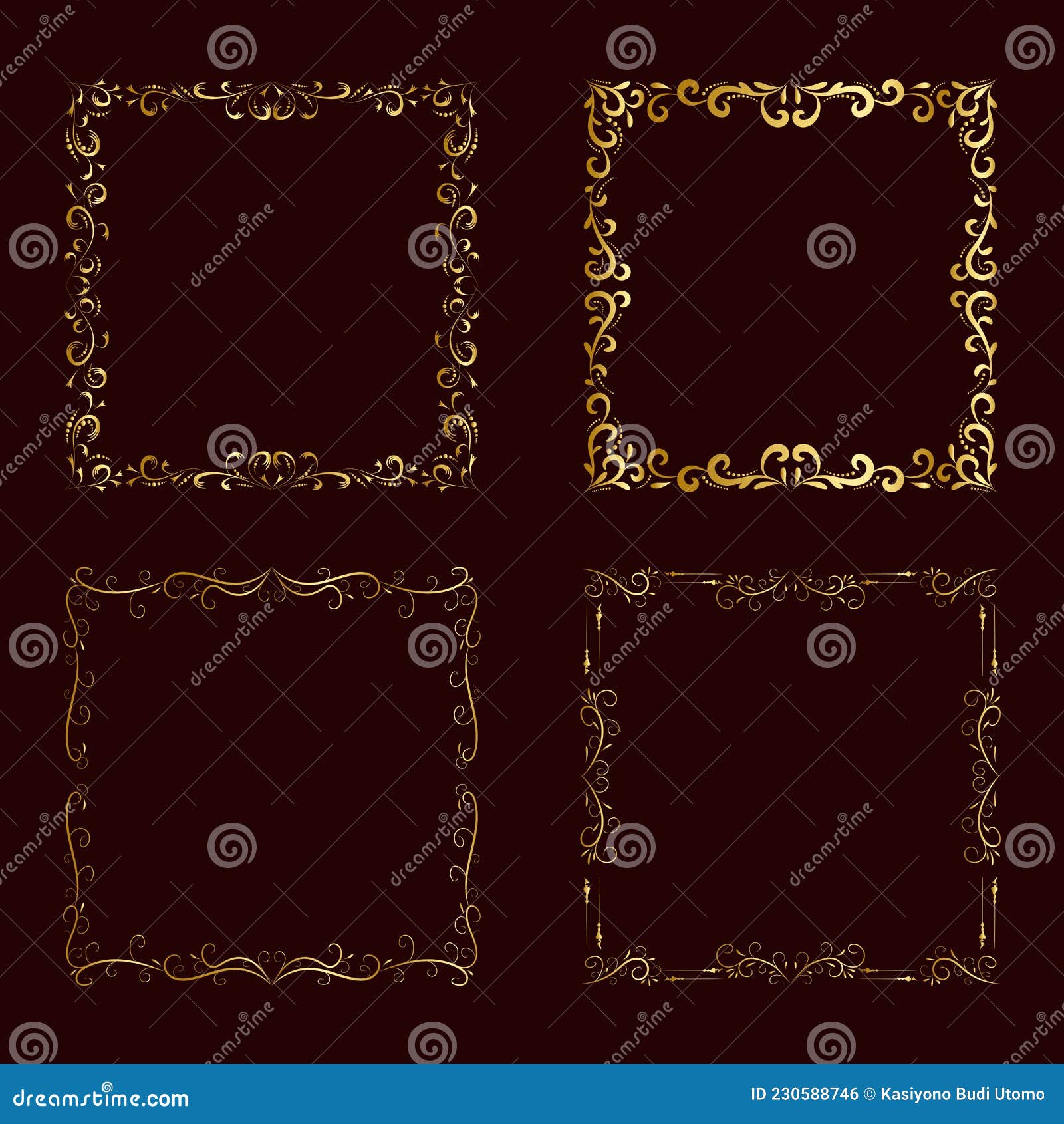 Golden Flower Border Frame Design Stock Vector - Illustration of floral ...