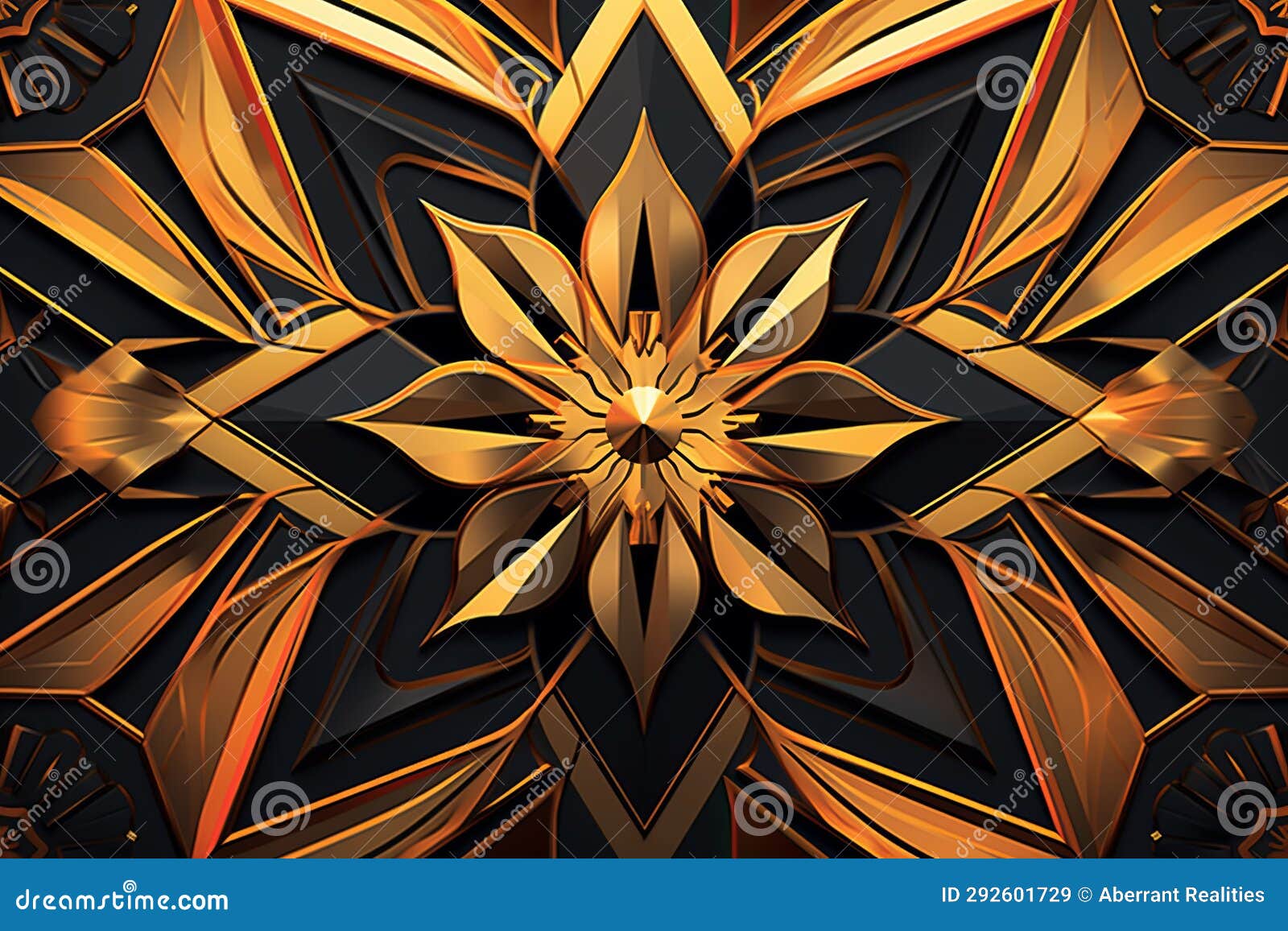 A Golden Flower Design on a Black Background Stock Illustration ...