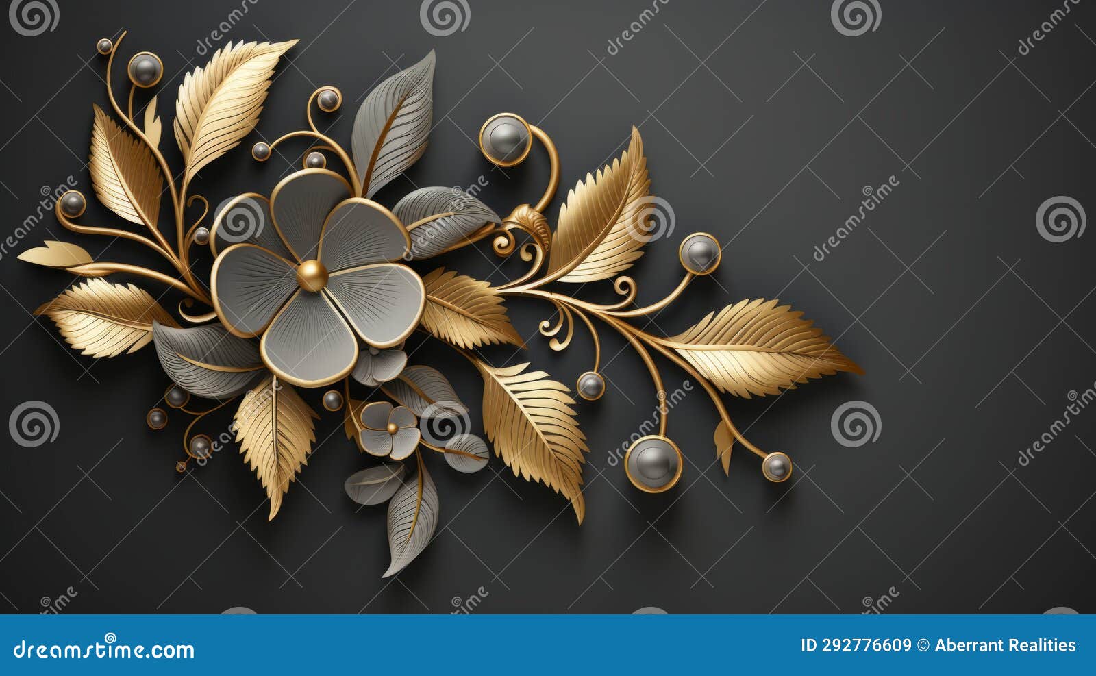 Golden Flowers and Leaves on a Black Background Stock Illustration ...
